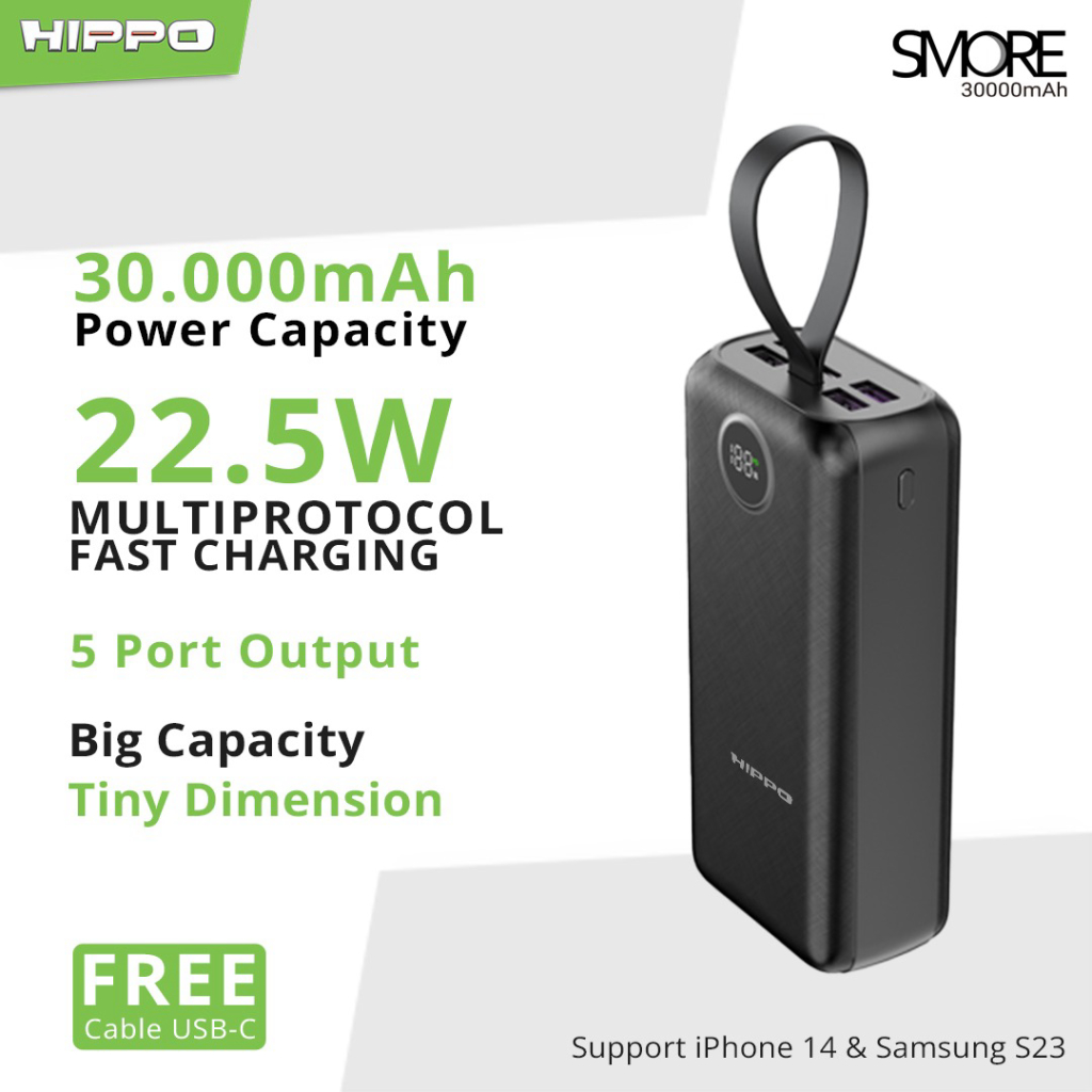 Hippo Powerbank SMORE 10000mAh - 30000mah PD 22,5 W Empat Port USB ...