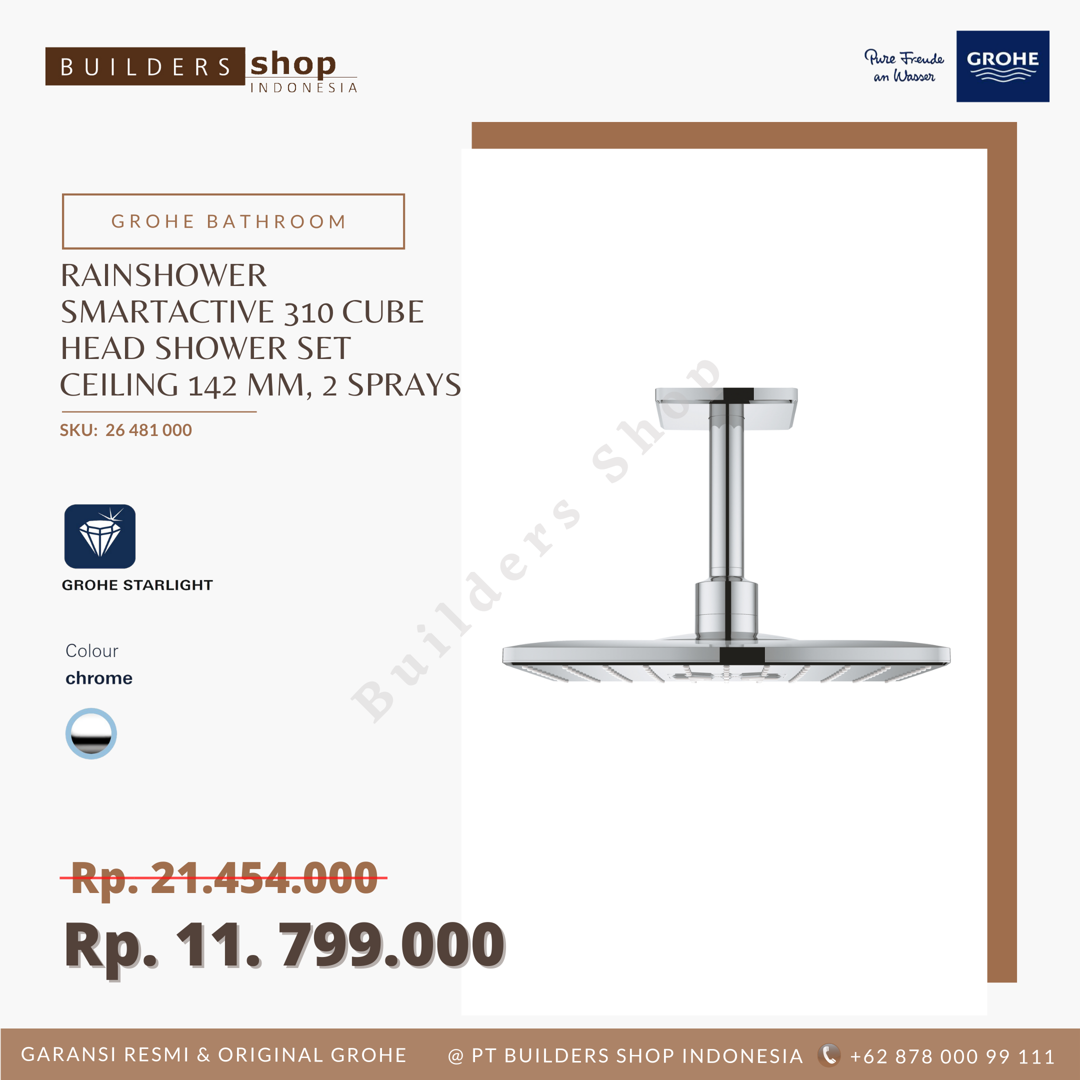 GROHE 26481000 - Rainshower Smartactive 310 Cube HeadShowerSet Ceiling ...