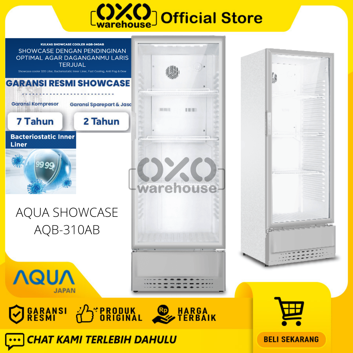 KULKAS DISPLAY COOLER 4 RAK AQUA SHOWCASE 300 LITER AQB 310 AB GARANSI ...