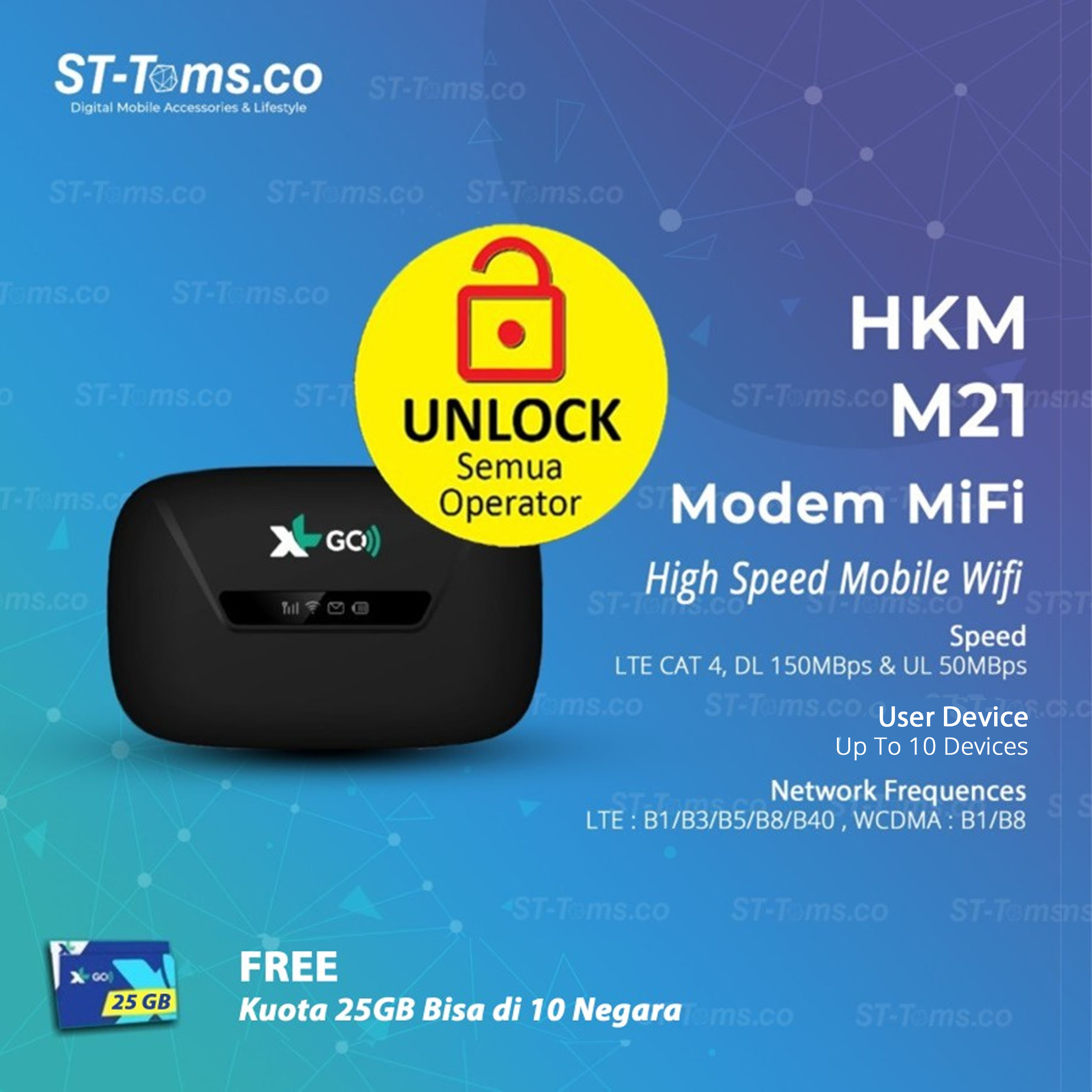 HKM M21 Modem Portable Mifi 4G LTE UNLOCK Sim Card XL Free Kuota ...