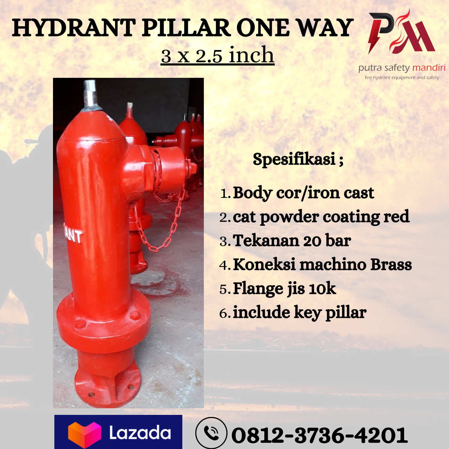 HYDRANT PILLAR ONE WAY 3 x 2.5 INCH TERMINAL AIR PEMADAM API SATU ARAH SINGLE MACHINO BODY COR ...