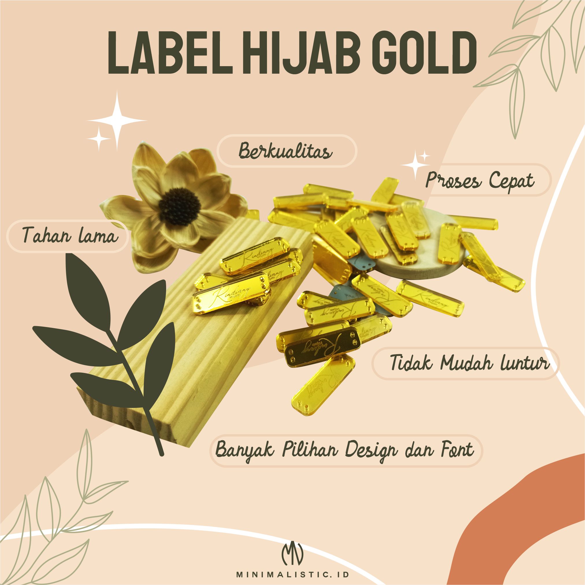 PAKET 100pcs Label Hijab GOLD Label Hijab Akrilik Label Akrilik Lebel ...