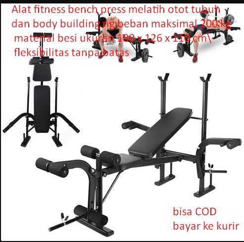 Alat fitness bench press melatih otot tubuh dan body building rig beban ...