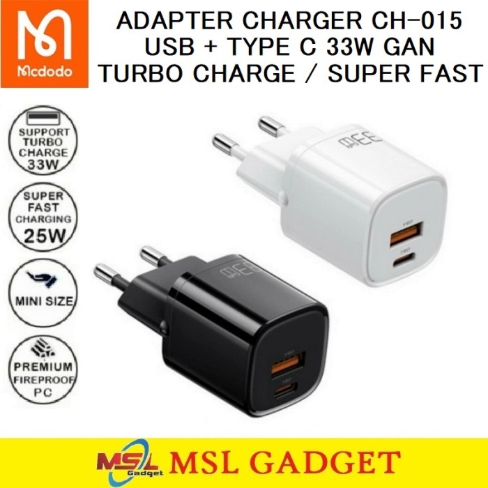 Mcdodo Charger 33W USB + Type C GaN Turbo Super Fast Charging CH-015 | Lazada Indonesia