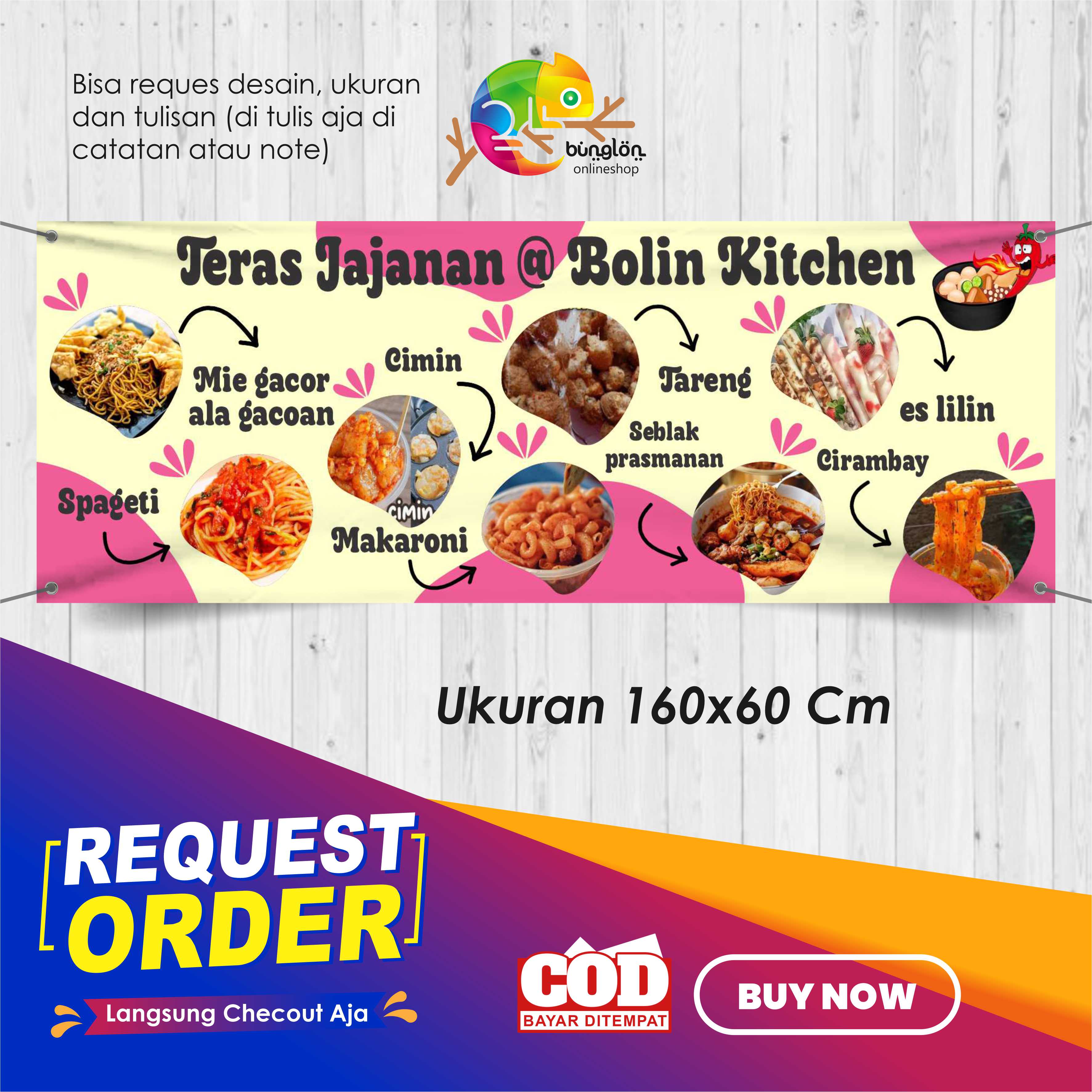Spanduk Banner 160x60 Bollin Kitchen Seblak Mie Gacor Custom Desain ...