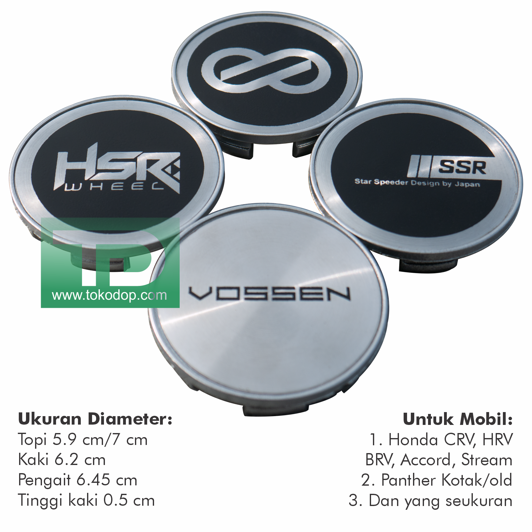 TUTUP DOP VELG HONDA CRV HRV BRV ACCORD STREAM SILVER HITAM TOPI 6.9 CM ...