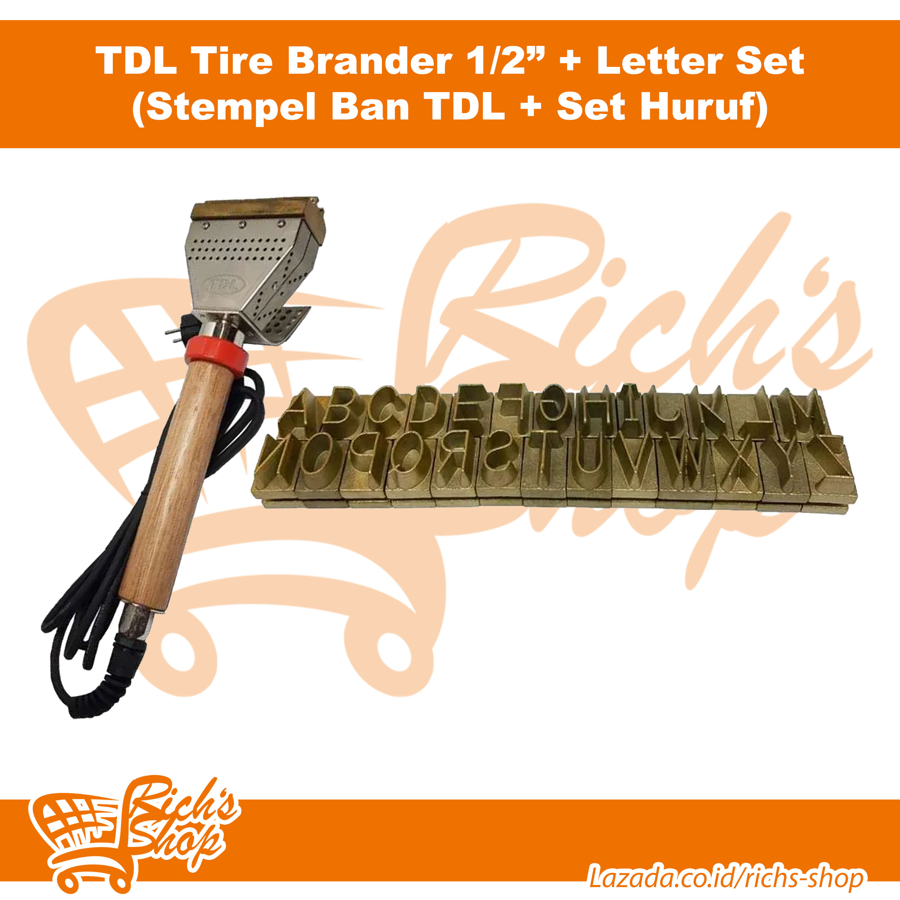 Paket Stempel Ban Listrik TDL Tire Brander 1/2 Inch + Huruf Set A-Z ...