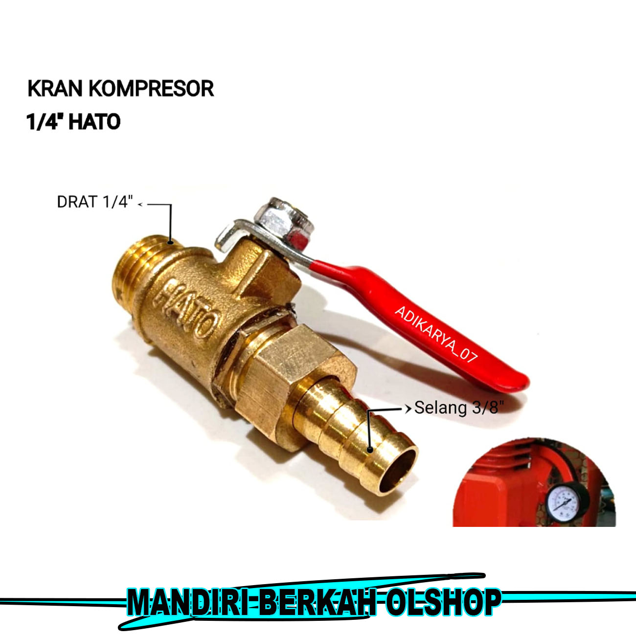 Kran kompresor hato 1/4" / kran compresor angin 1/4" / kran stem 1/4 ...
