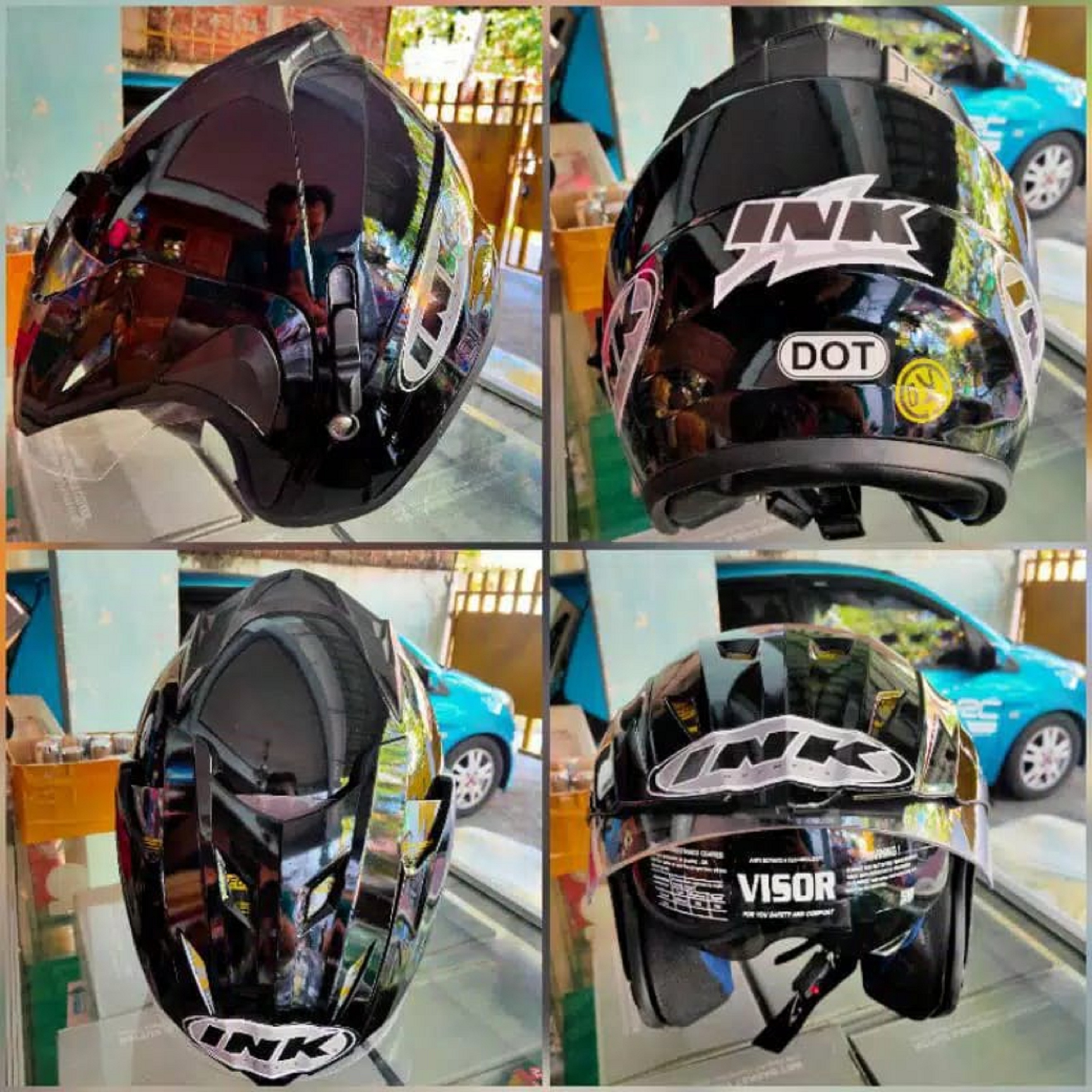 HELM INK DOUBLE VISOR T 1 EMBOS SNI ORIGINAL MERK SKS PAKING KARDUS ...