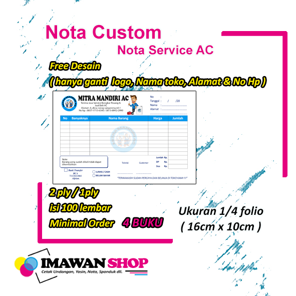 Cetak Nota Service AC | Buku Nota Servis Ac isi 100 Lembar | Nota ...