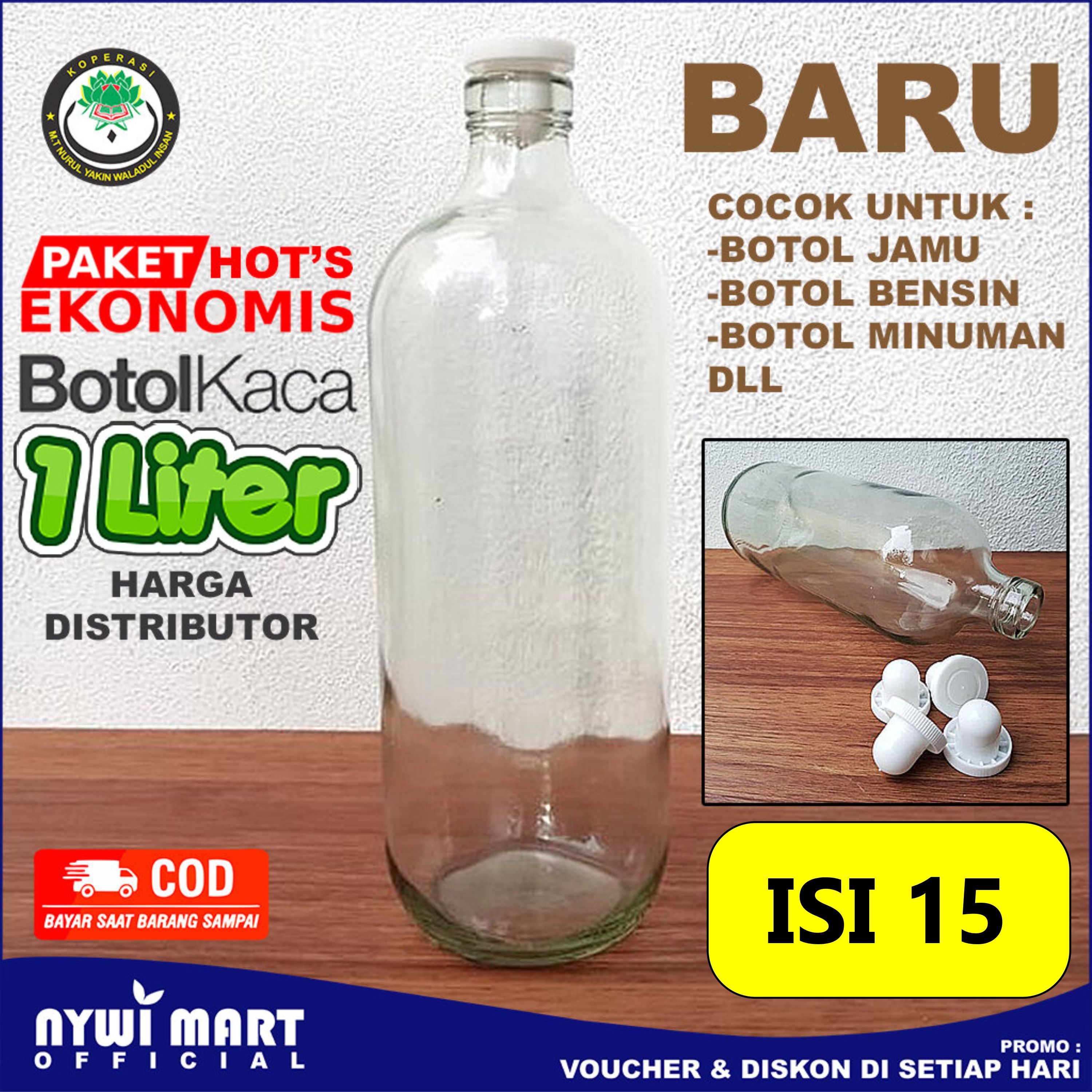 ( Paket isi 25 BONUS BANNER ) Botol Jamu Kaca 1 Liter BARU / Botol ...