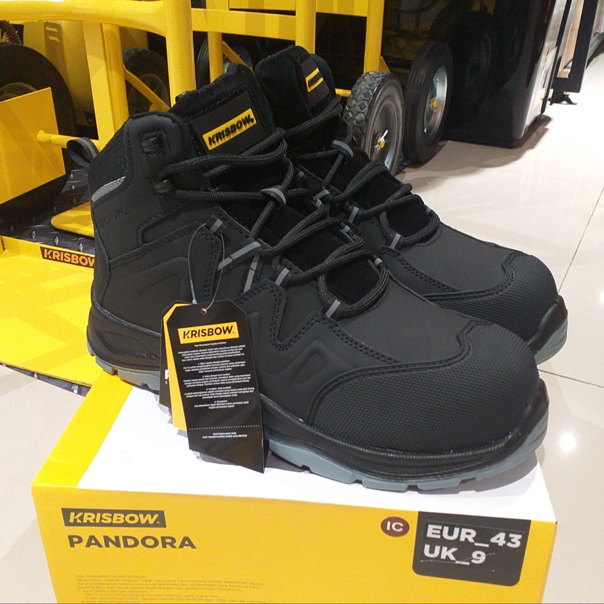 Sepatu Safety Krisbow Pandora 6 inch / Hitam, model tali 6 inch, Sepatu ...