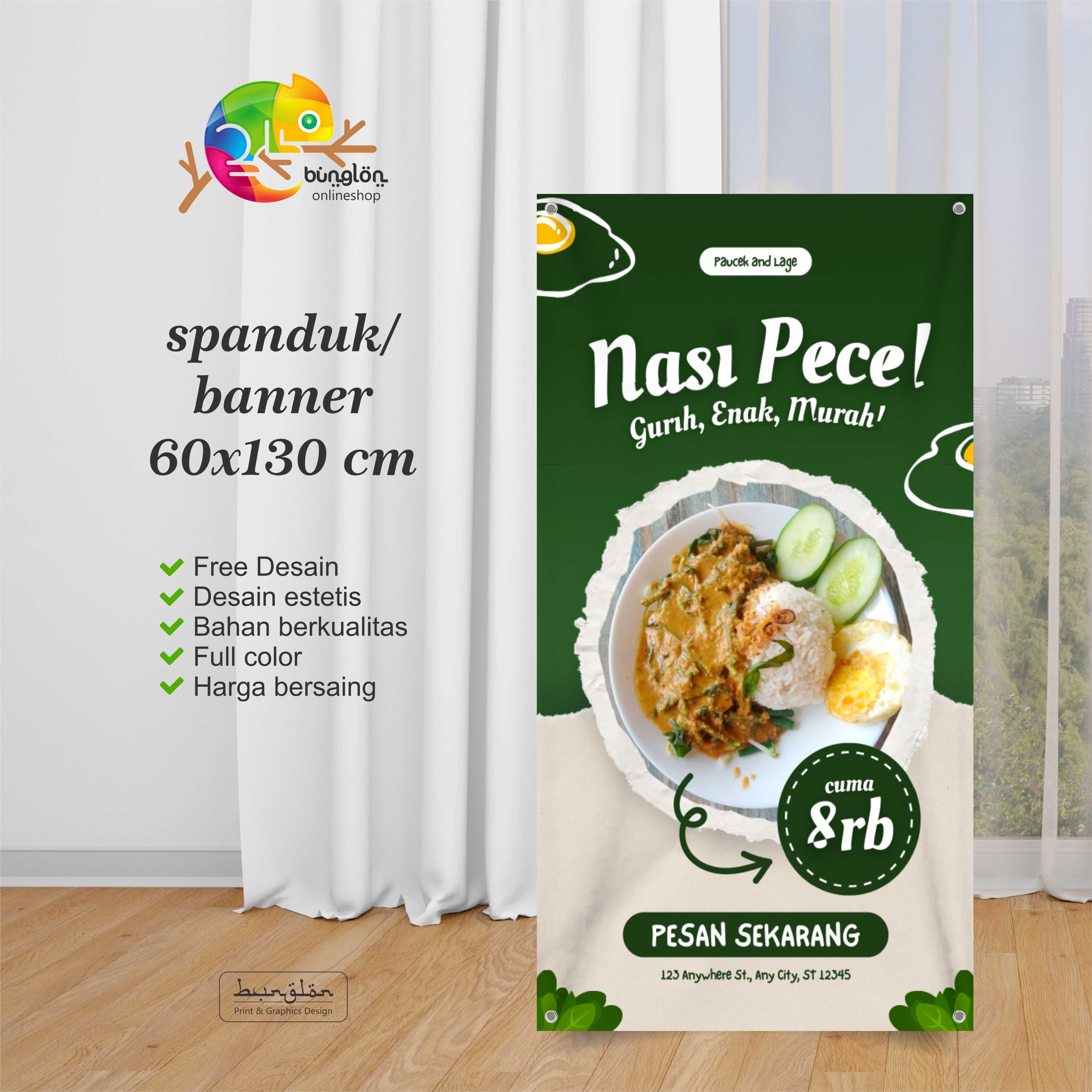 Spanduk Banner Hijau & Putih Minimalis Promosi Makanan Nasi Pecel ...
