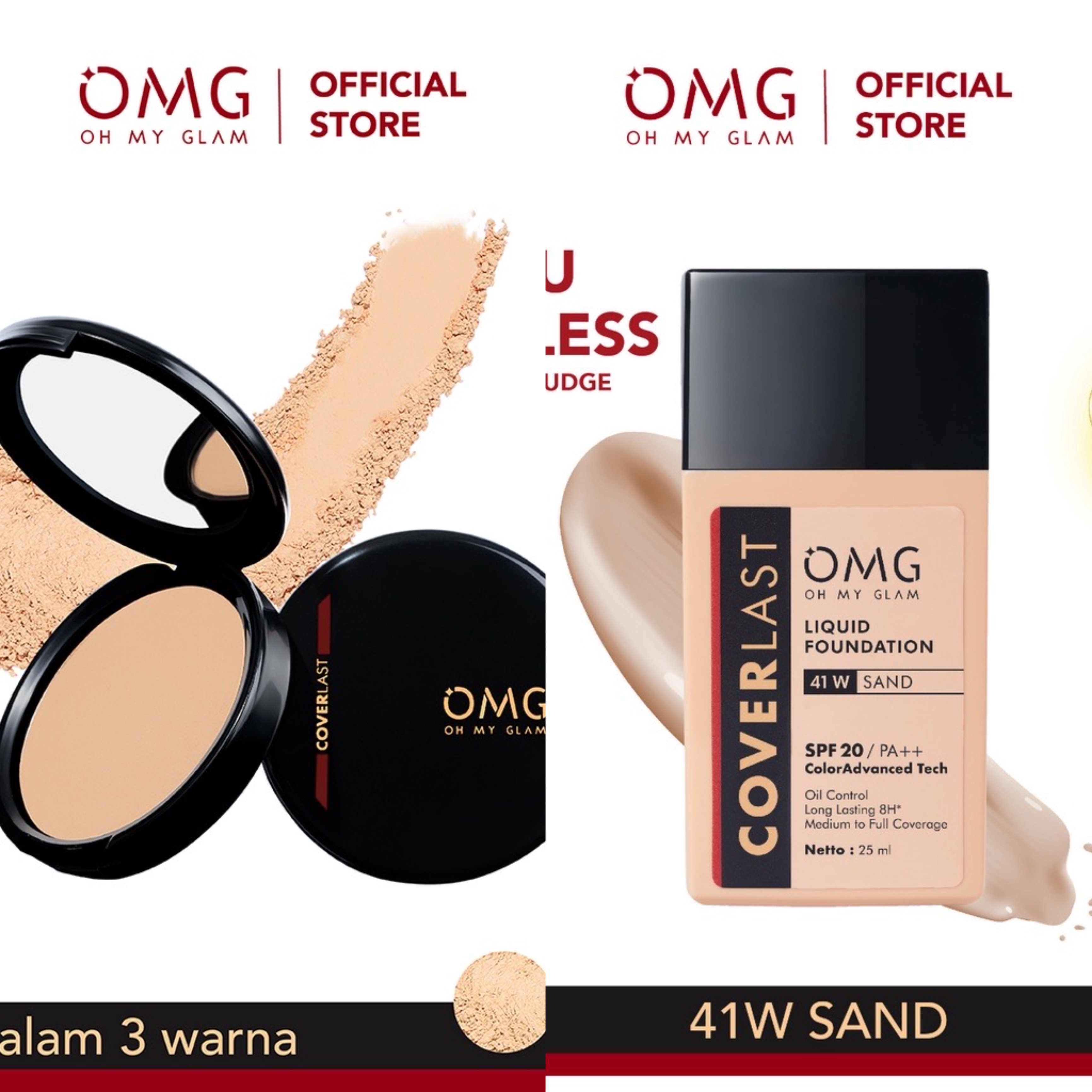 OMG Oh My Glam Coverlast Liquid Foundation + Two Way Cake Package ...