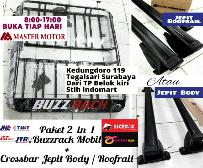 Paket 2in1 Rak Mobil Buzzrack + Crossbar Rhino Sunrise Jepit Body ...