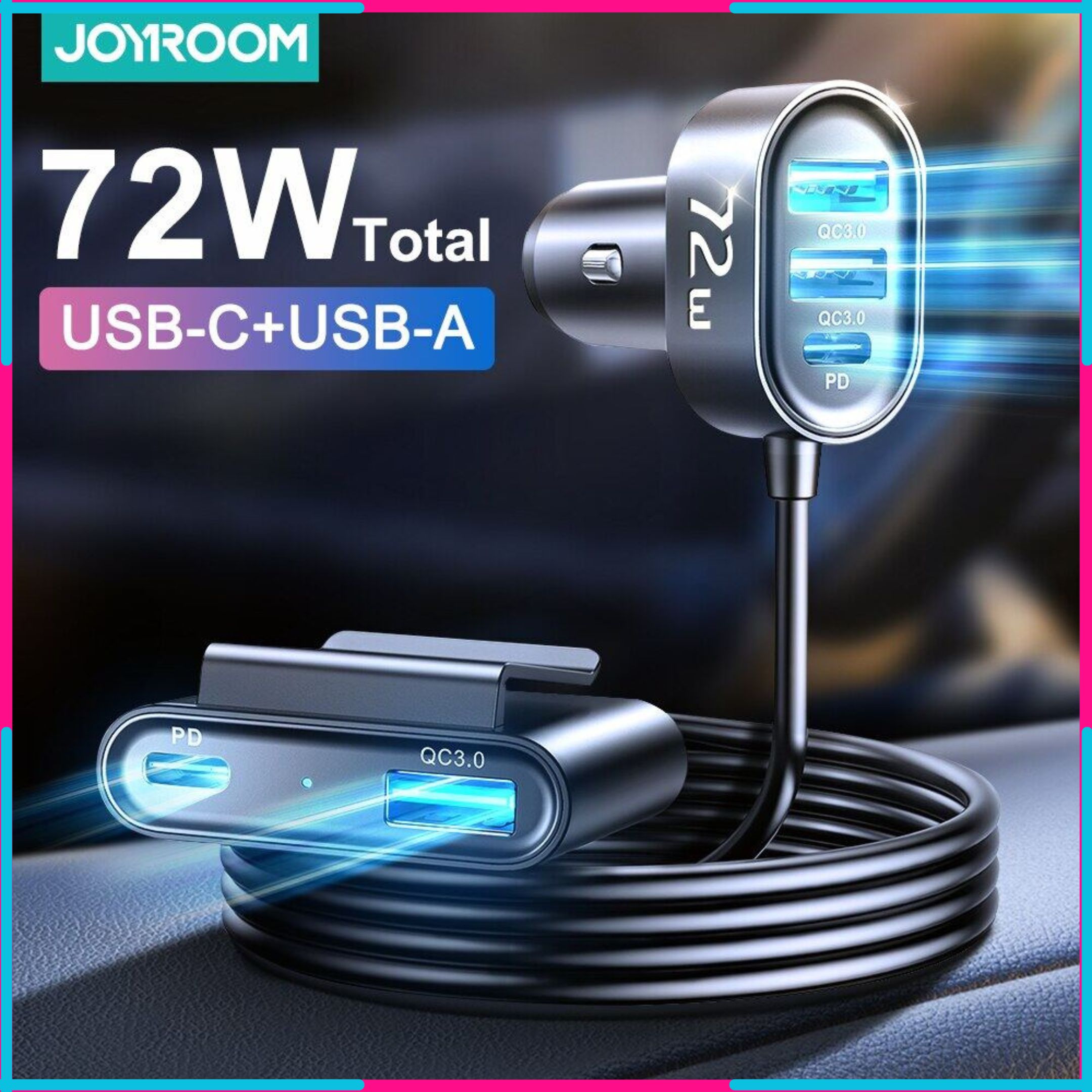 cod Car Charger USB Type-C Fast Charging 5 Port 72W cas hp mobil 12 ...