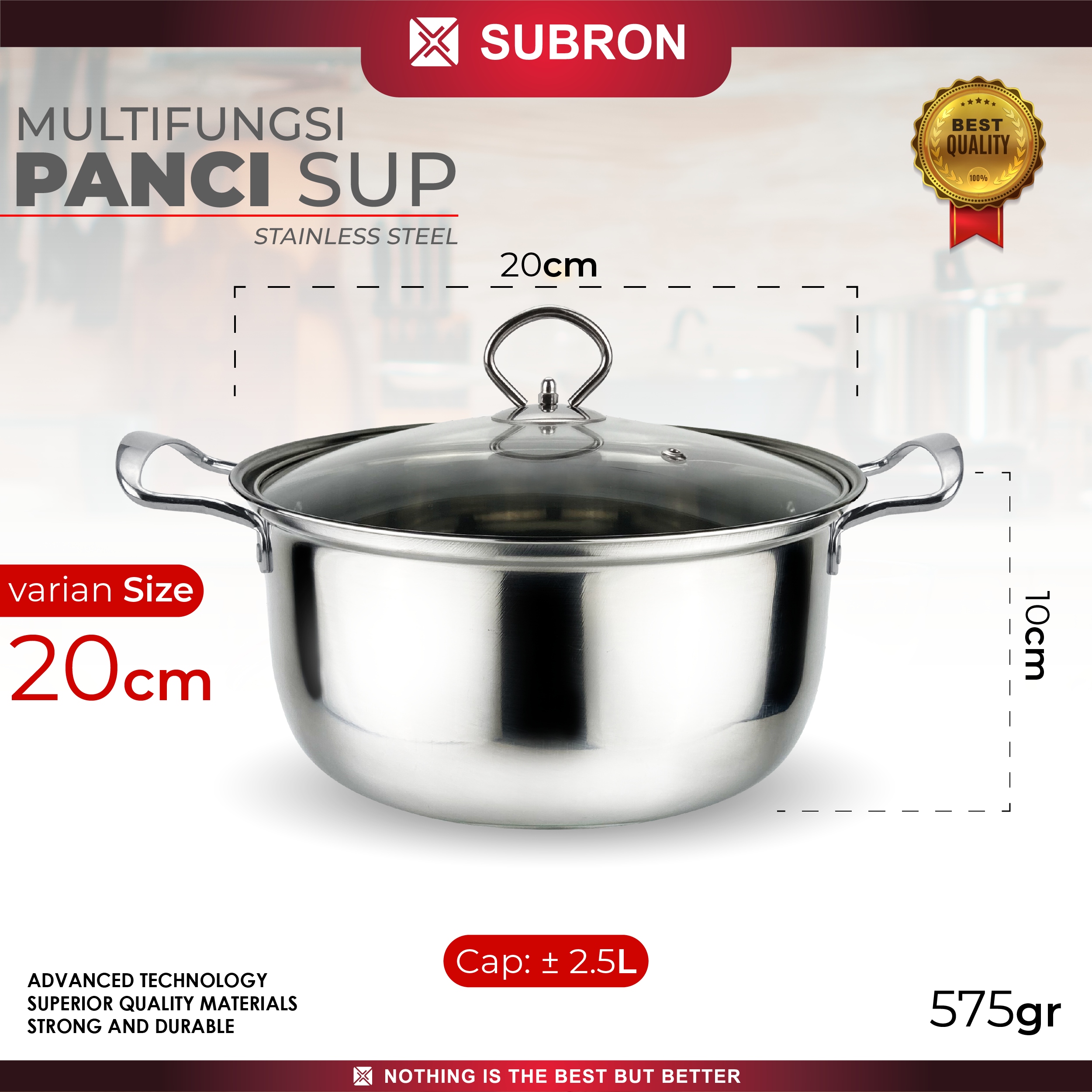 SUBRON Panci Sup Soup Pot 20cm Stainless Steel Tutup Kaca Gagang ...