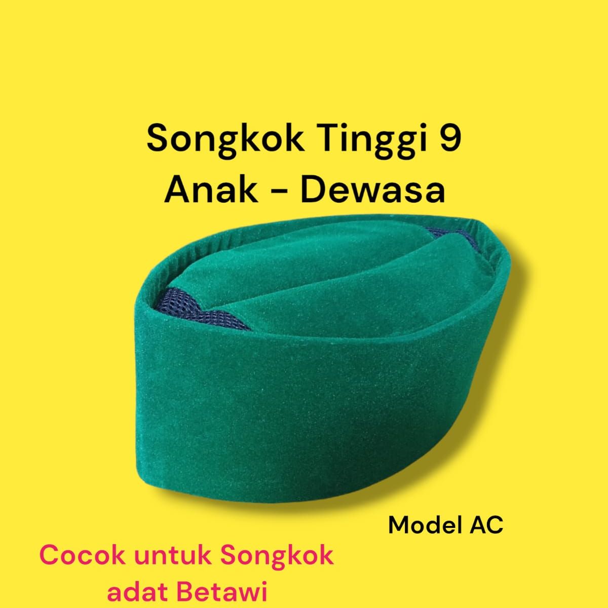 Songkok Hitam AC Tinggi 9cm Warna Merah Hijau Biru Marun Kopiah Peci ...