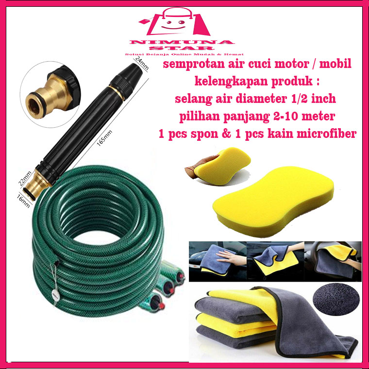 SELANG LUMUT DIAMETER 1/2 INCH PANJANG 2 - 10 METER + KEPALA SEMPROTAN ...
