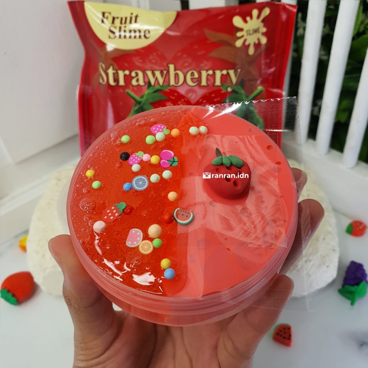 Slem buah / slime fruit with new packaging plus extra topping dan clay ...