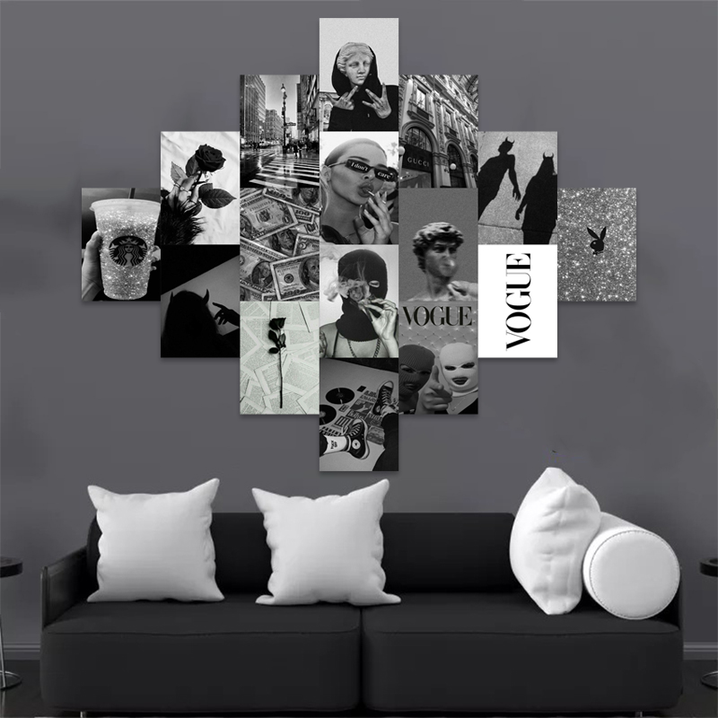 (isi 16pcs) poster dinding aesthetic room black desain vogue theme ...