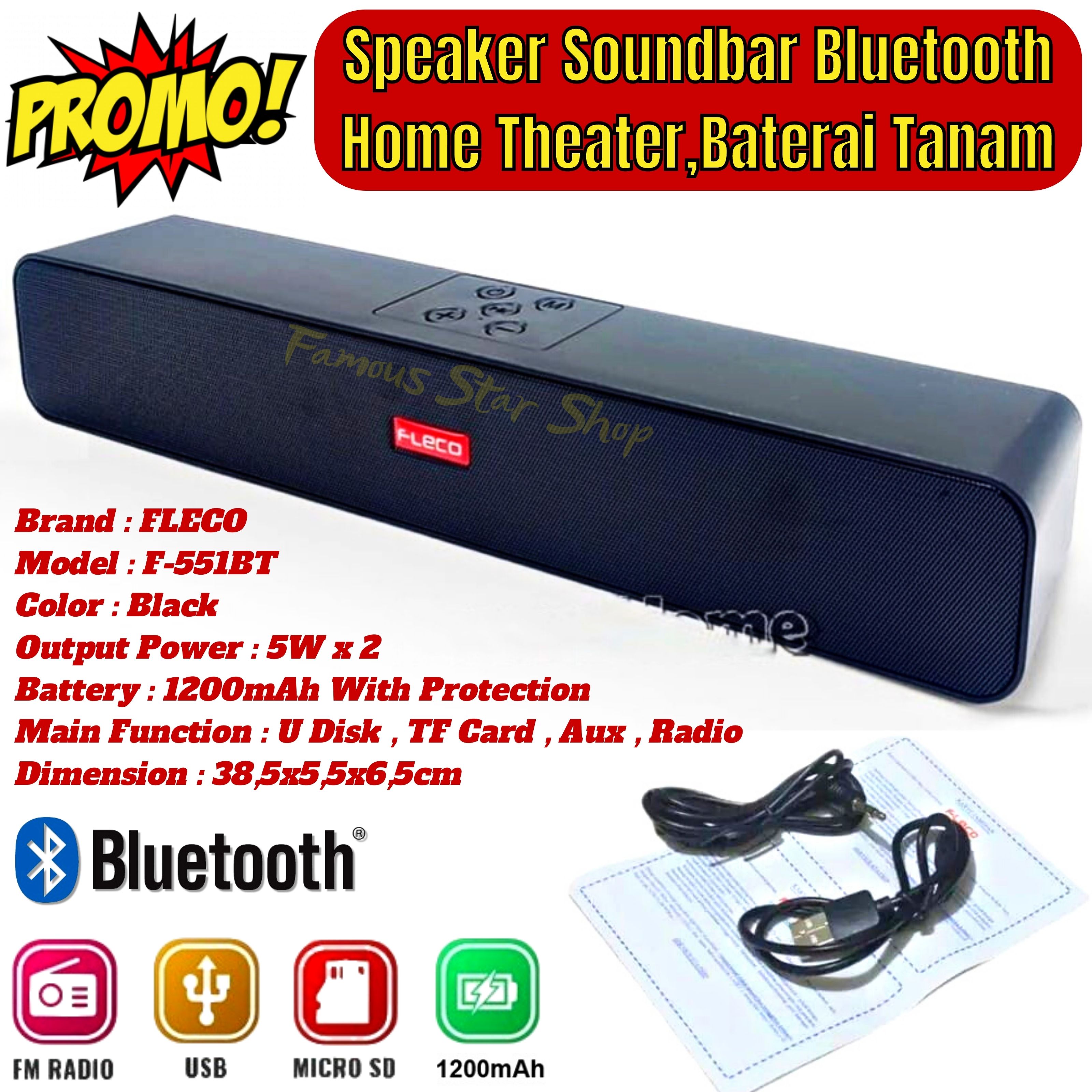 PROMO ~ Speaker Bluetooth Fleco F-551BT Speaker Soundbar Bluetooth Home Theater,Baterai Tanam ...