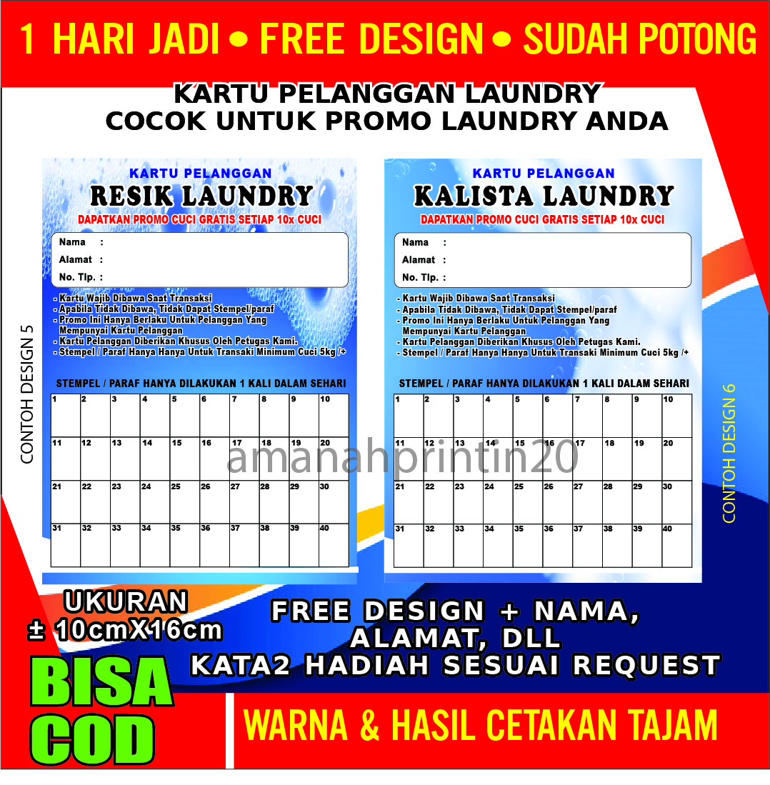 KARTU NAMA PELANGGAN LAUNDRY (KARTU MEMBER LAUNDRY) | Lazada Indonesia