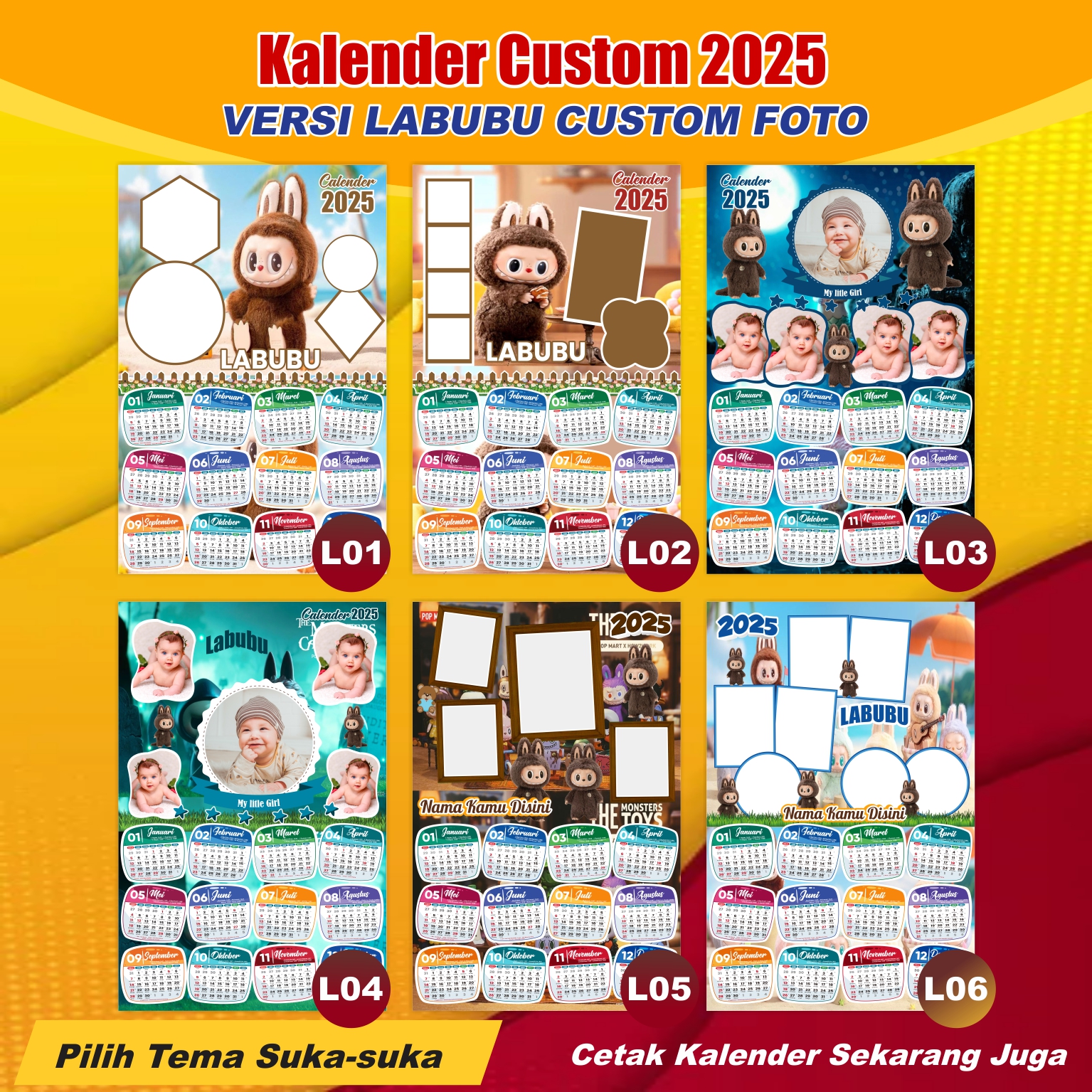 Kalender Labubu 2025, Kalender Dinding Karakter Custom Foto Sendiri ...