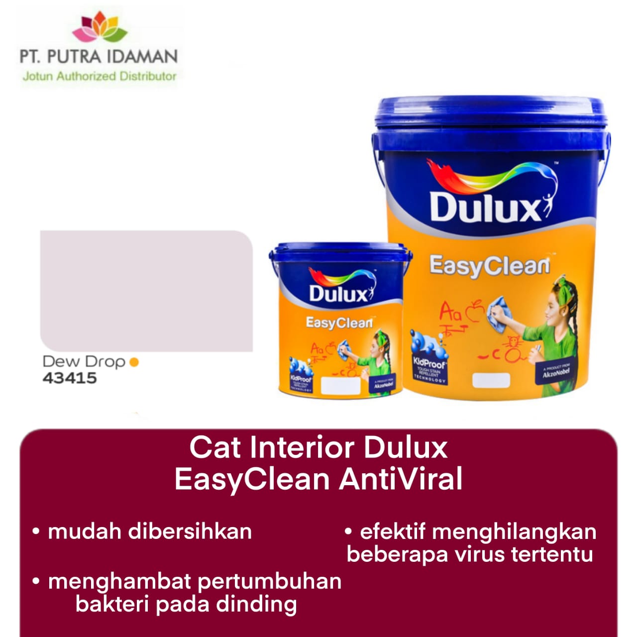 Cat Tembok Interior Dulux Easy Clean 2.5 Liter - Dew Drop 43415 ...