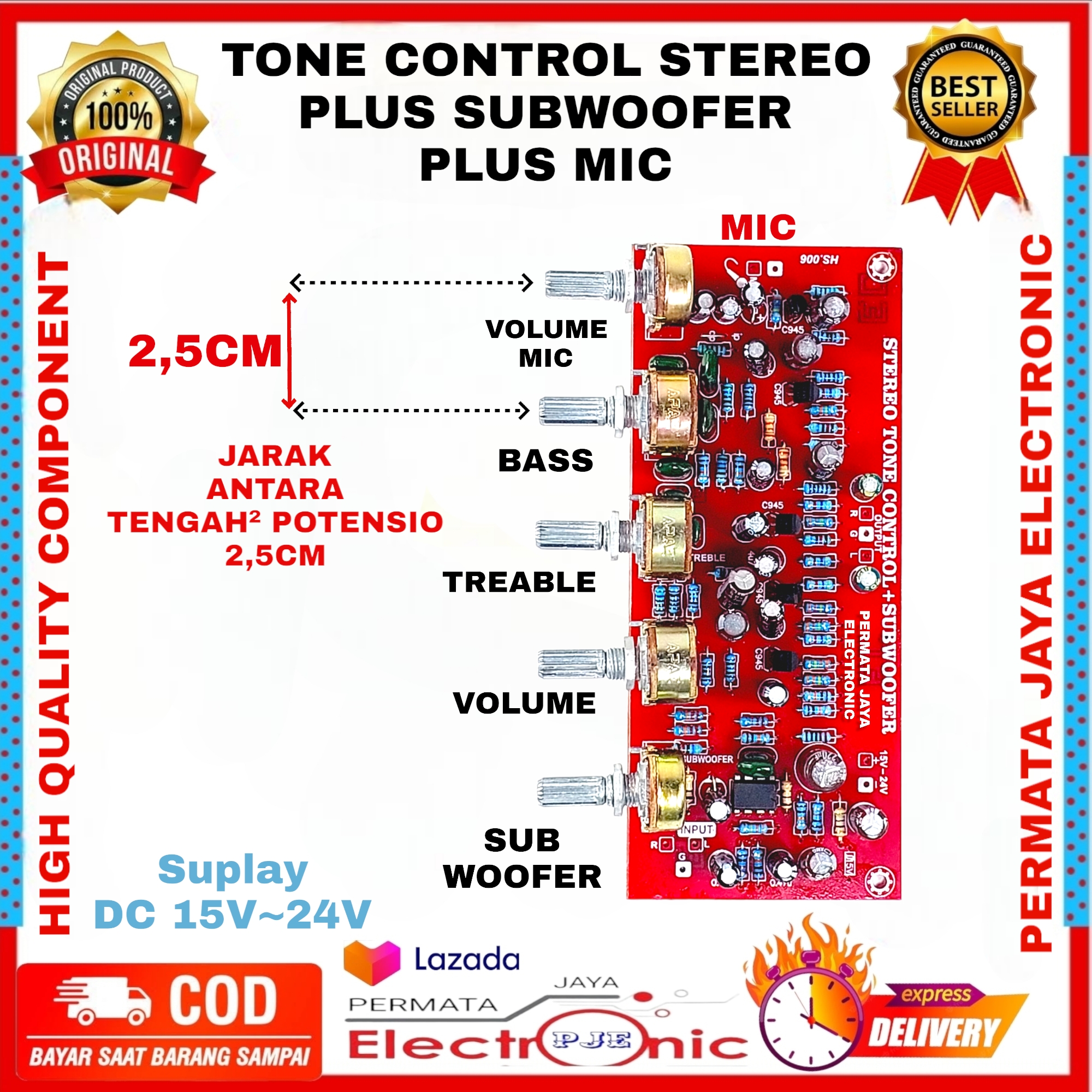 KIT TONE CONTROL AMPLIFIER STEREO PLUS MIC SUBWOOFER SUB KONTROL MIK ...
