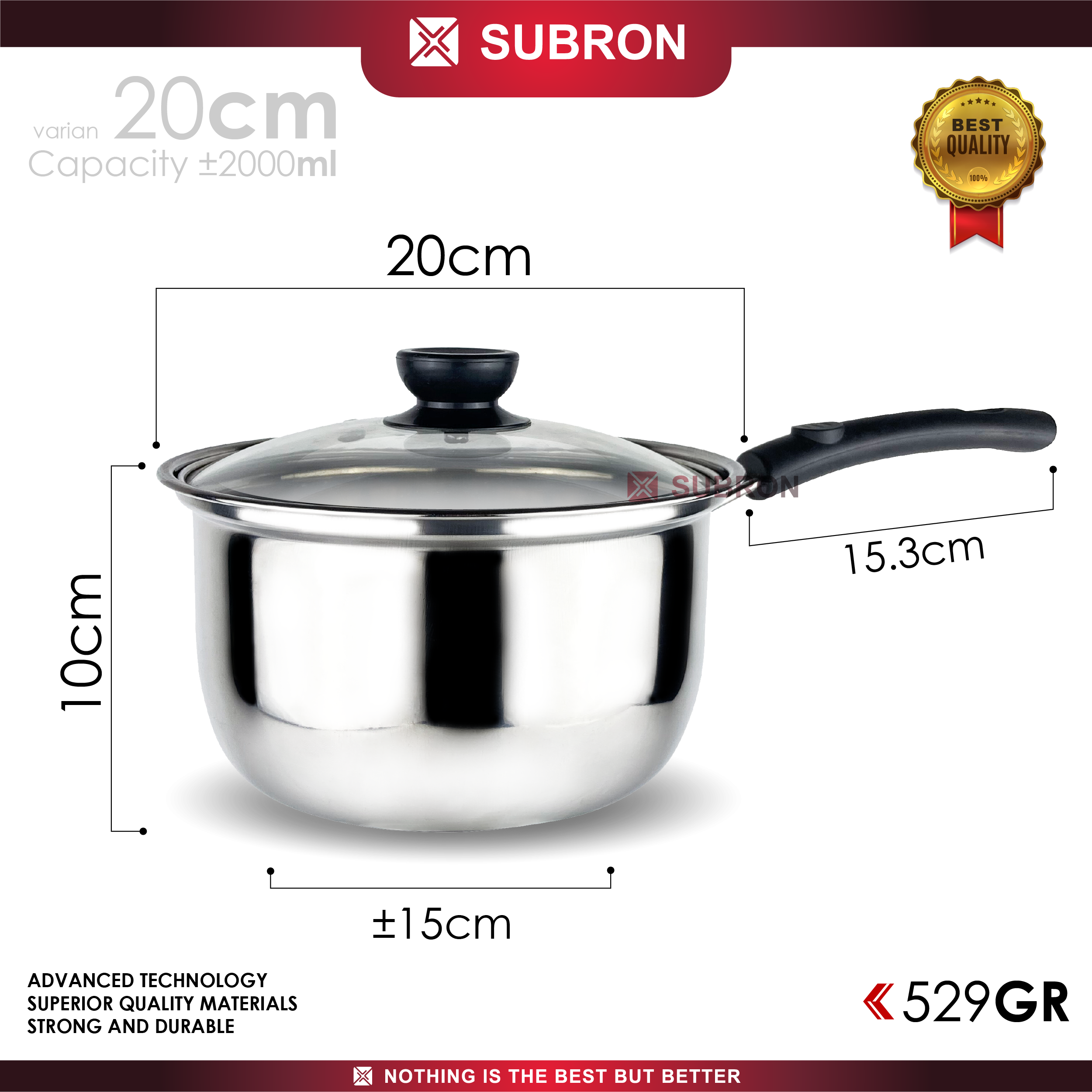 SUBRON Panci susu milk pot mpasi 16cm 18cm 20cm tutup kaca stainless ...