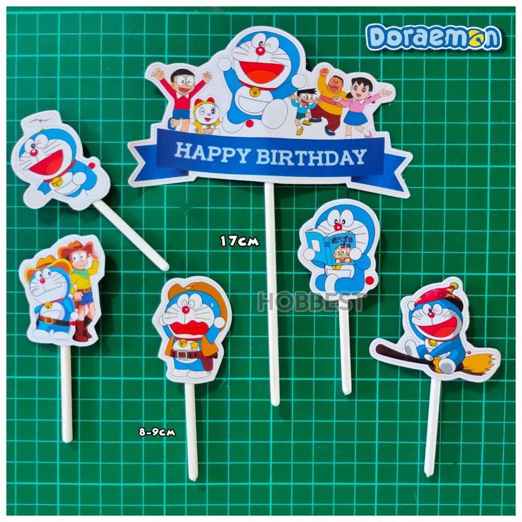 TOPPER CAKE KERTAS DORAEMON Dekorasi Hiasan Kue Ultah Tusukan Printing ...