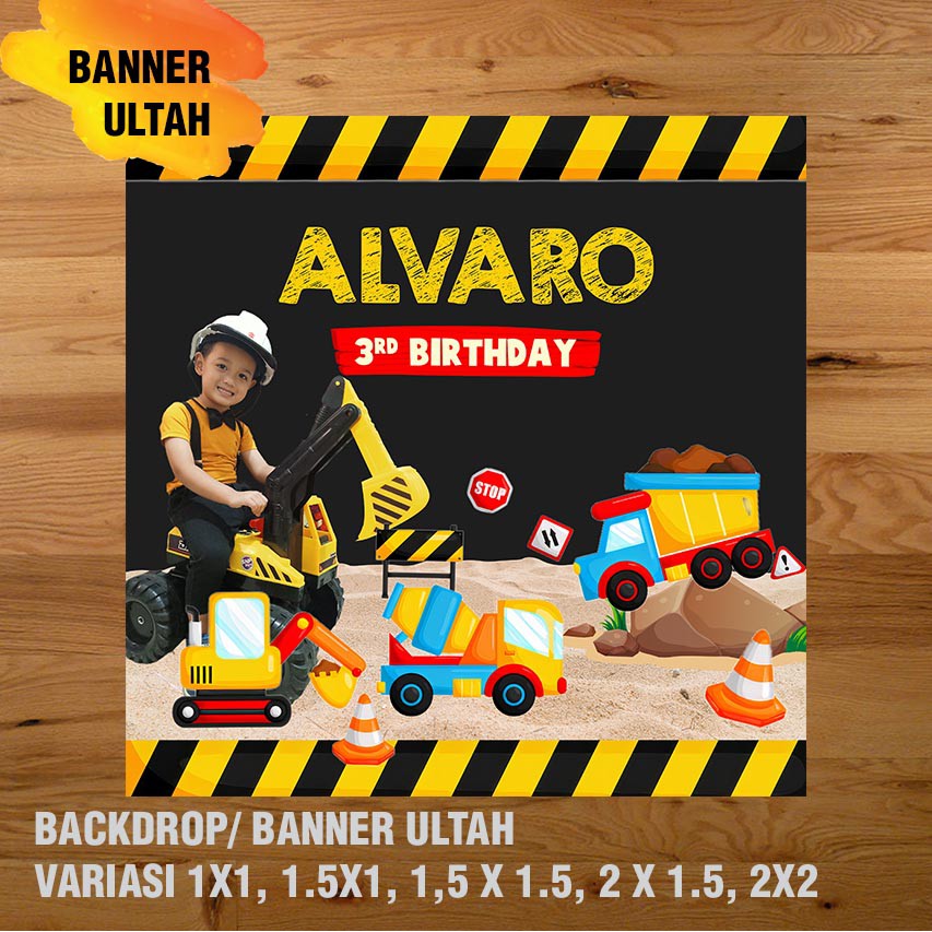 EXCAVATOR, KONSTRUKSI, ALAT BERAT BANNER/ BACKDROP/ SPANDUK ULANG TAHUN ...