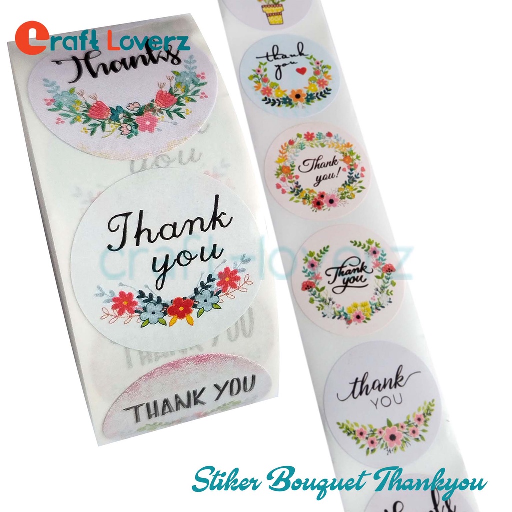 50pcs STIKER BOUQUET THANKYOU Label Sticker Kertas Stiker Label Kemasan ...