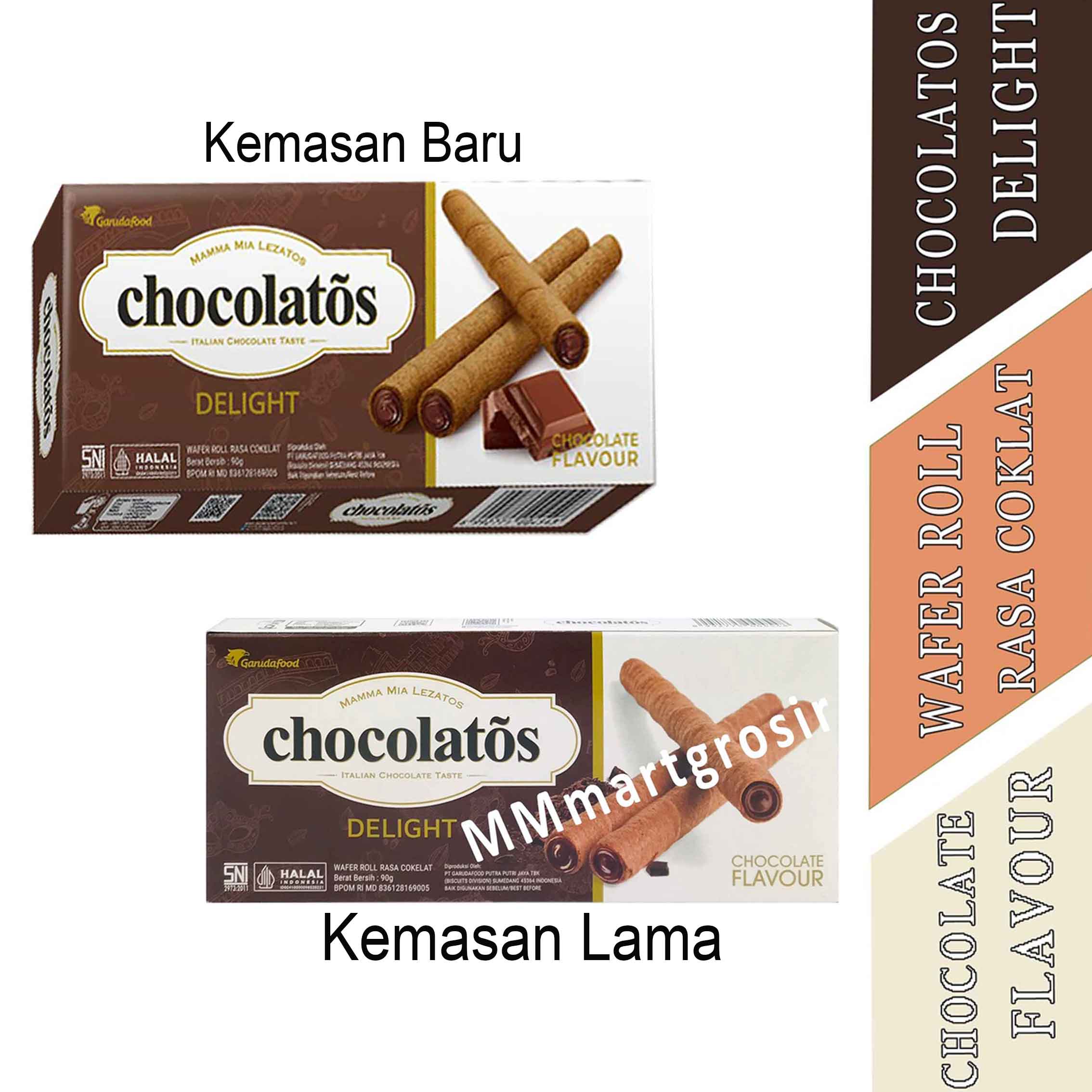 Wafer Rasa Coklat & Vanilla - Chocolatos Delight - Wafer Roll - 90g ...