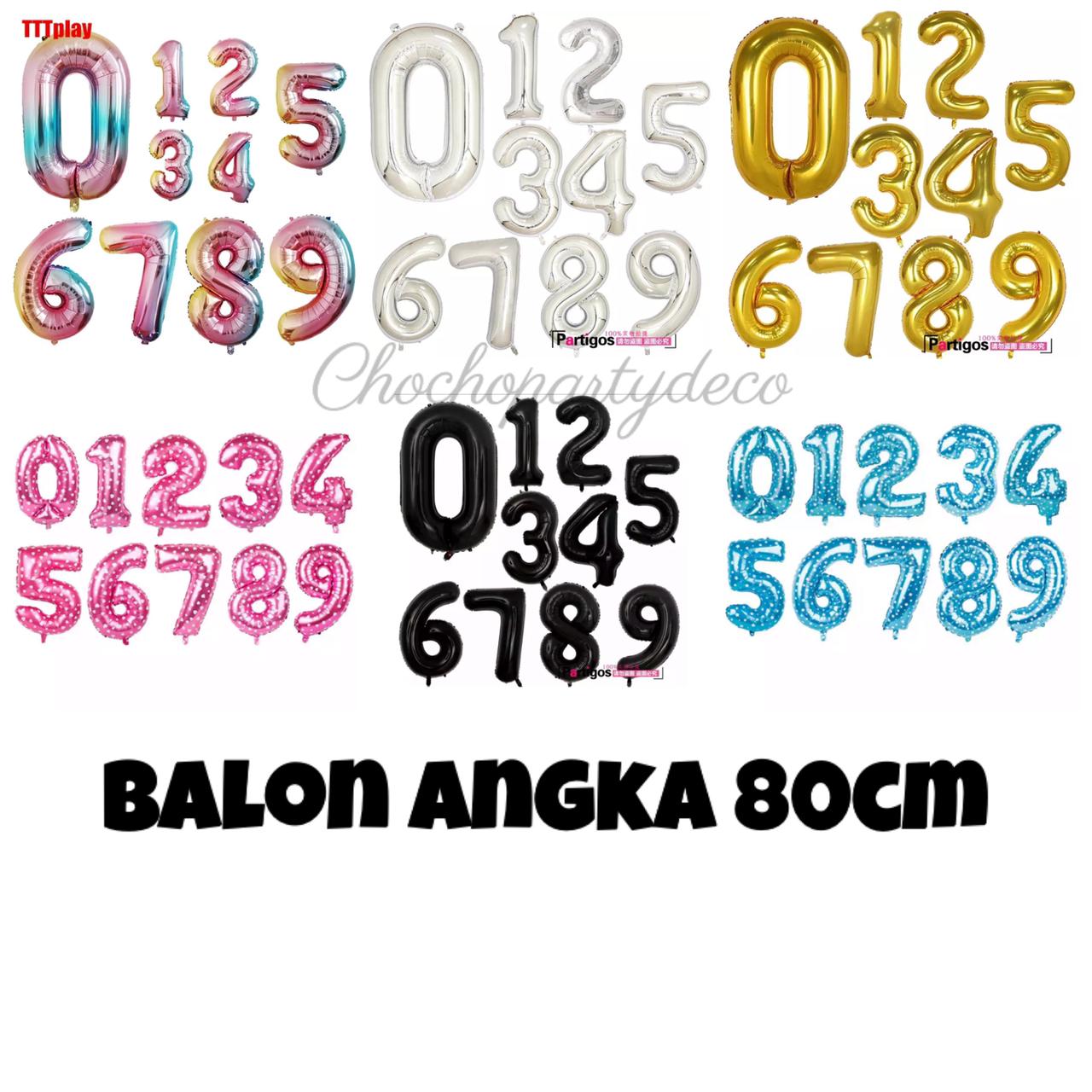 Balon Angka Jumbo 80cm - Balon angka gold silver pink biru hitam ...