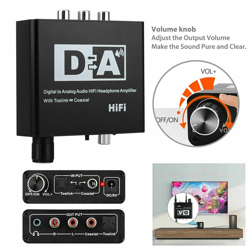 192KHz Digital Optical Coaxial Toslink to Analog RCA 3.5mm Audio Hifi ...