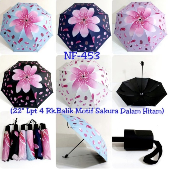 Payung Lipat 3 Nagoya NF 453 Motif kembang Sakura - Hitam | Lazada Indonesia