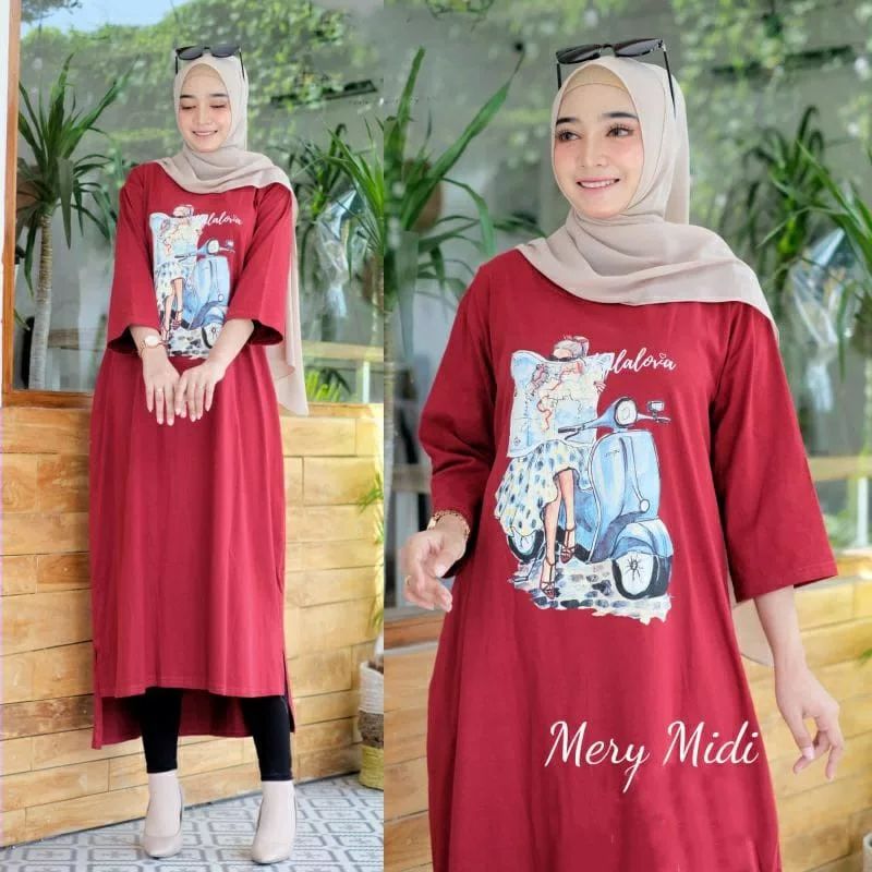 Baju Model Terbaru MERY MIDI DRESS BO Bahan COMBED APLIKASI SABLON SIZE ...
