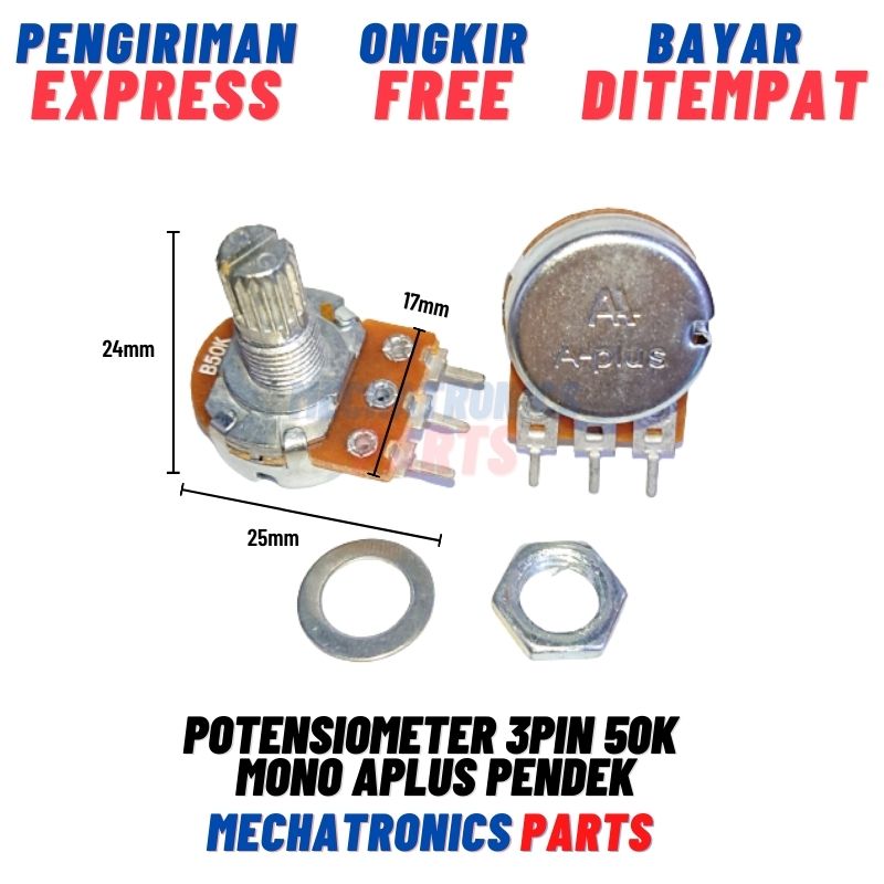 Potensiometer 3Pin 50K Mono APLUS Pendek Potentio 3 Pin Kaki AS Pendek ...