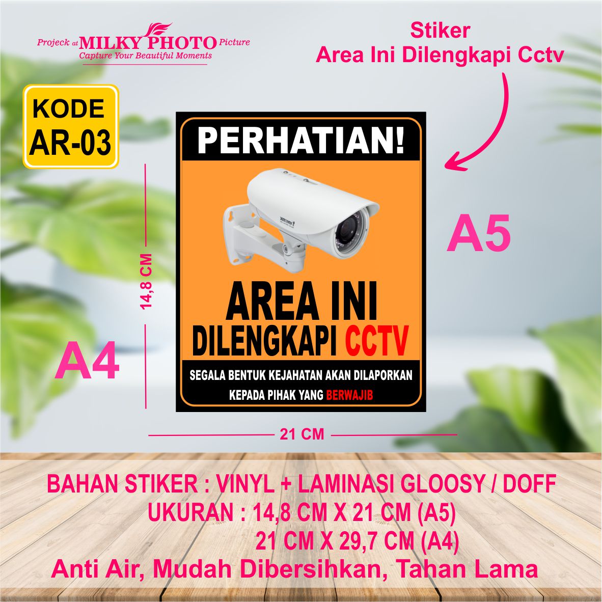STIKER CCTV AREA INI + LAMINATING GLOSSY / DOFF (UKURAN A5 / A4 ...