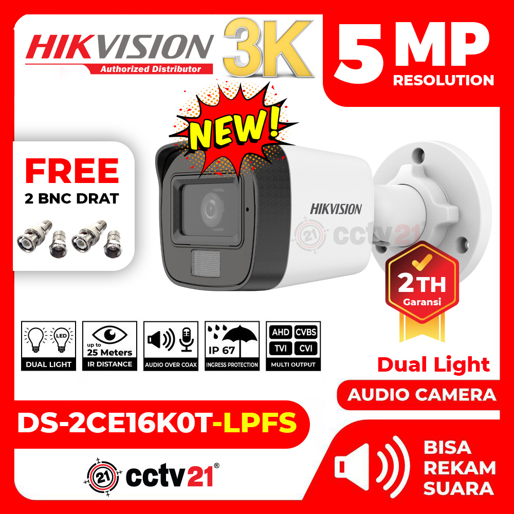CCTV HIKVISION DS-2CE16K0T-LPFS 5MP 3K DUAL LIGHT AUDIO COLORVU Outdoor Bullet | Lazada Indonesia
