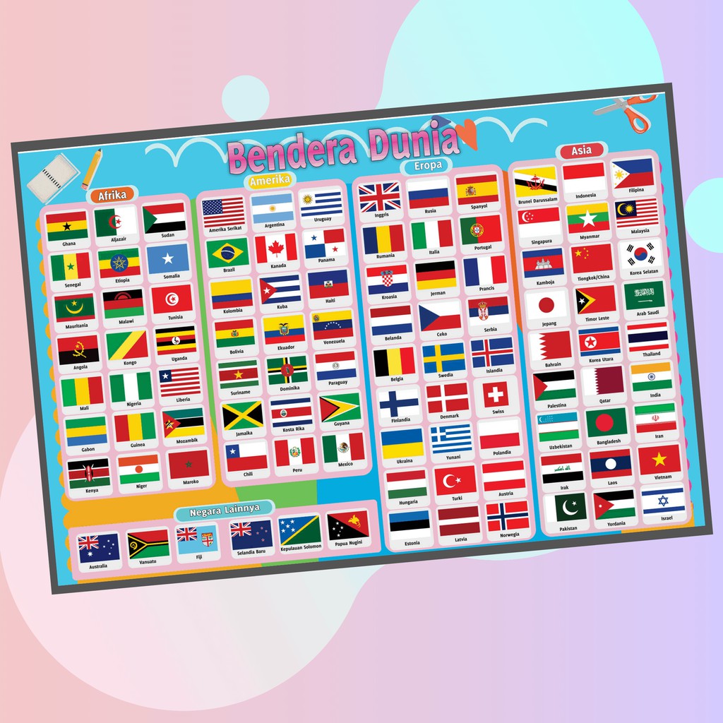 Poster BENDERA DUNIA Edukasi Pendidikan Sekolah Anak TK PAUD SD ...