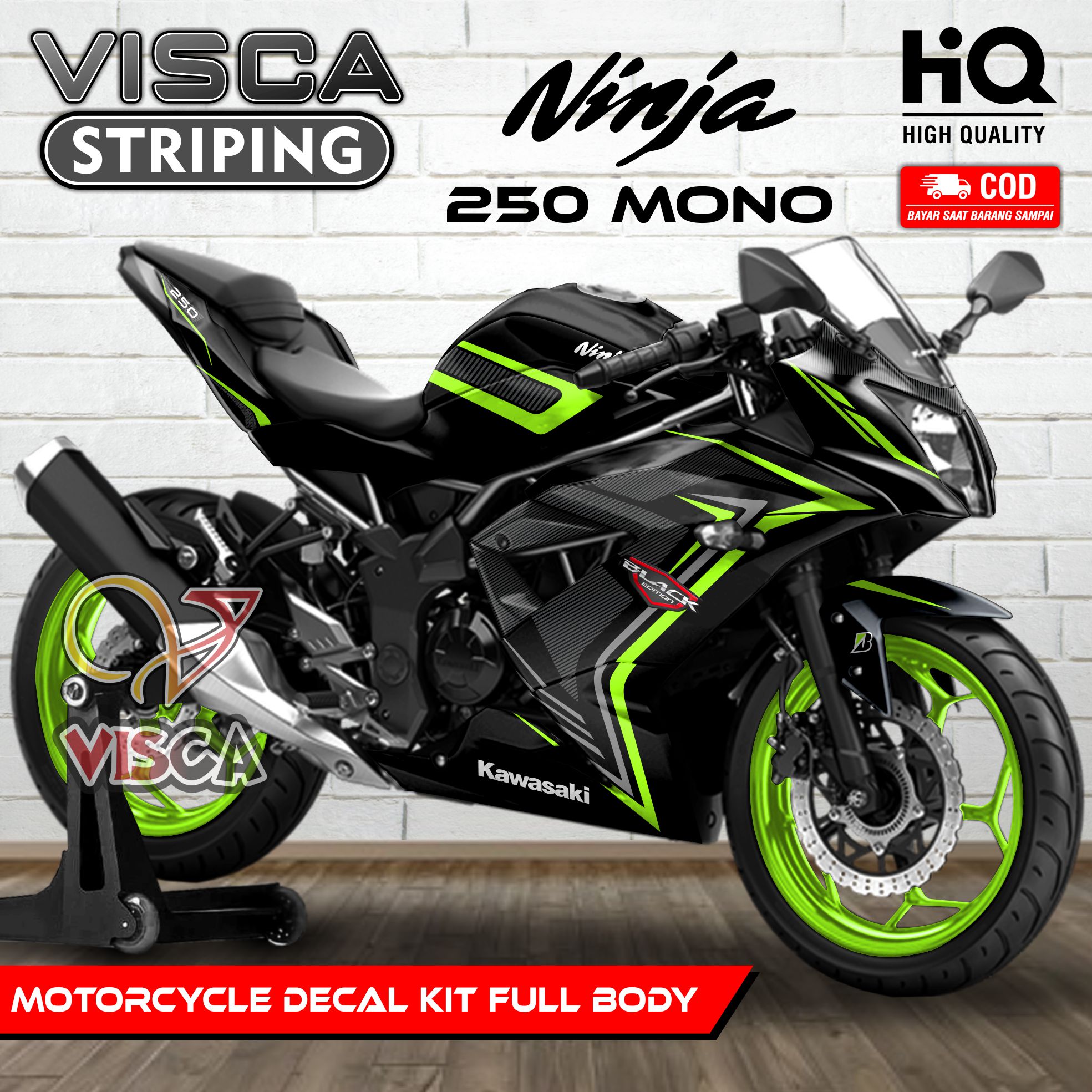 Stiker Striping Ninja 250 Mono Full Body Variasi Black Edition | Lazada ...