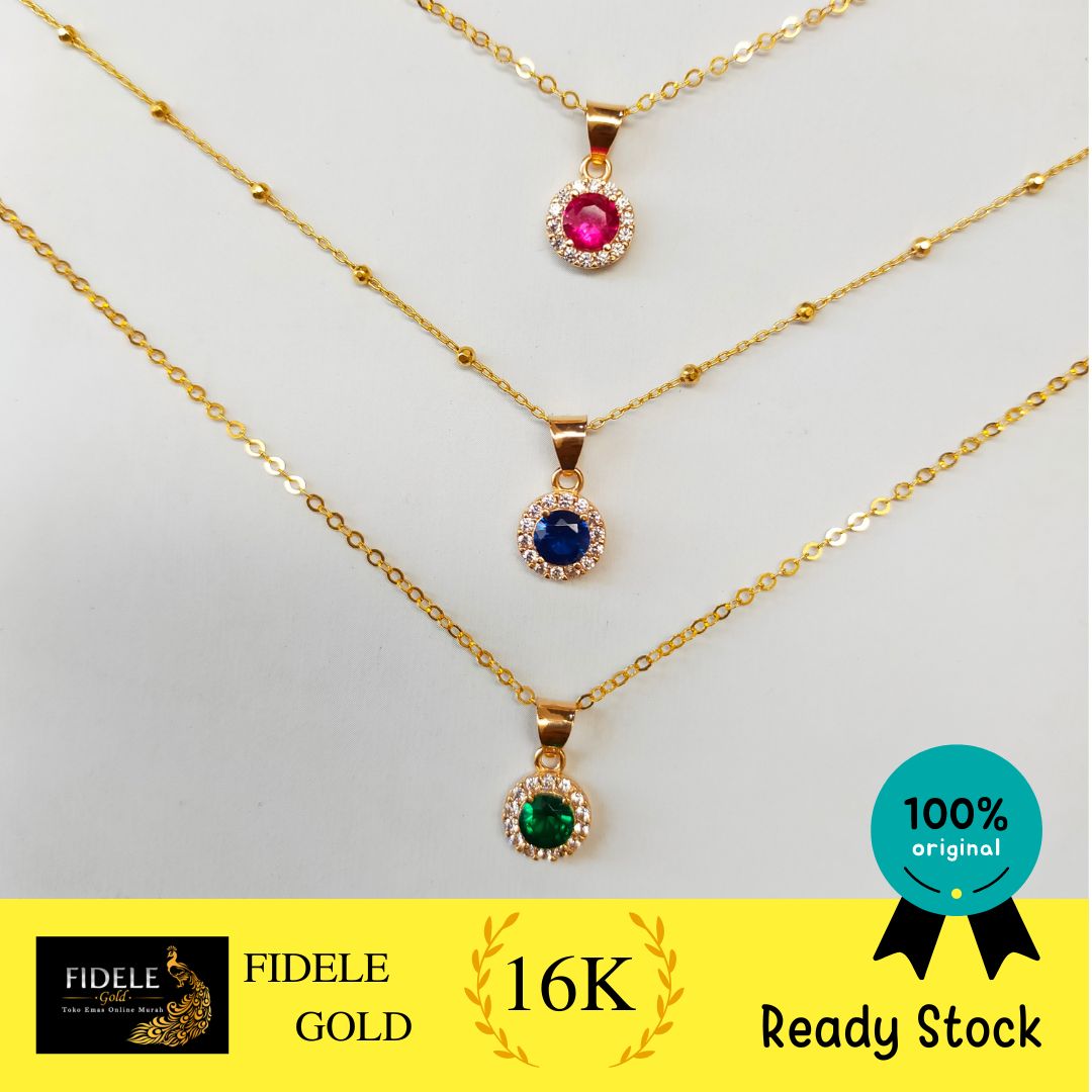 Liontin Diana Diamond Variasi Bulat Warna Merah Biru Hijau Liontin Emas ...