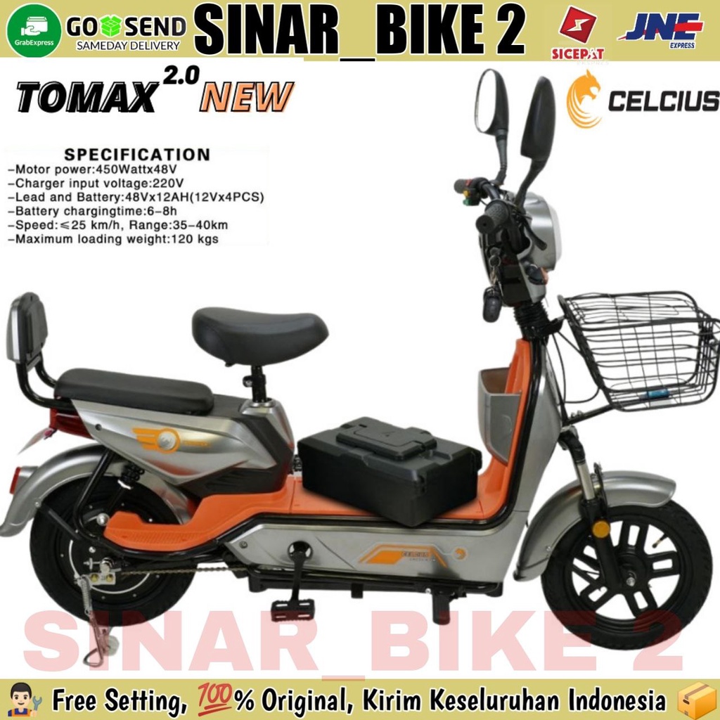 Sepeda Motor Listrik CELCIUS TOMAX 2.0 NEW Electric E-Bike 450 Watt ...