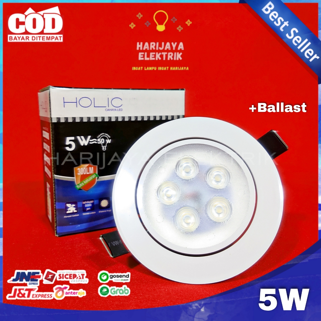 HOLIC LAMPU DOWNLIGHT 5 WATT 5 MATA PUTIH LED + BALLAST BODY PUTIH ...