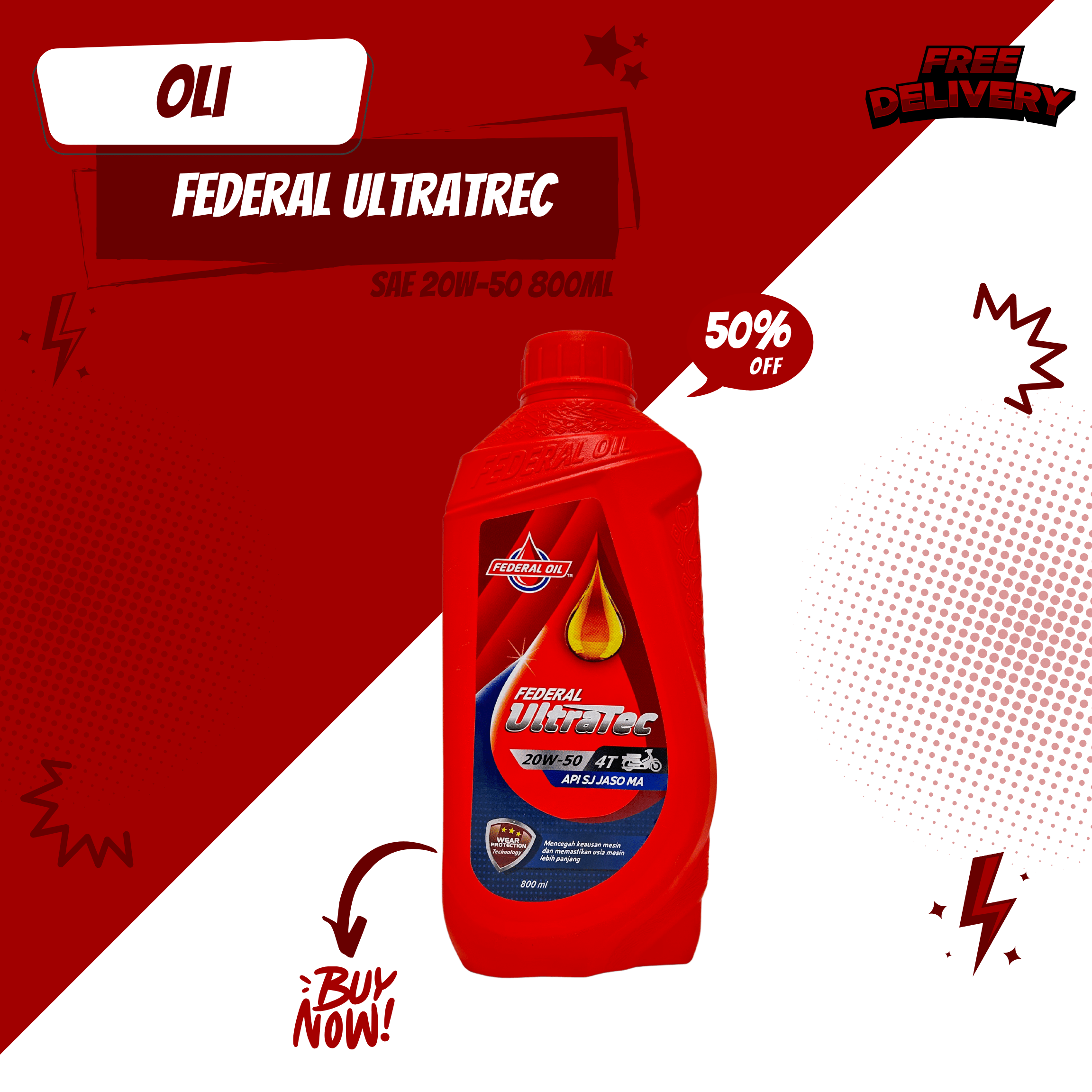 Oli Motor Federal Ultratec 20W-50 800ml Federal Ultratec Oil 0.8L ...