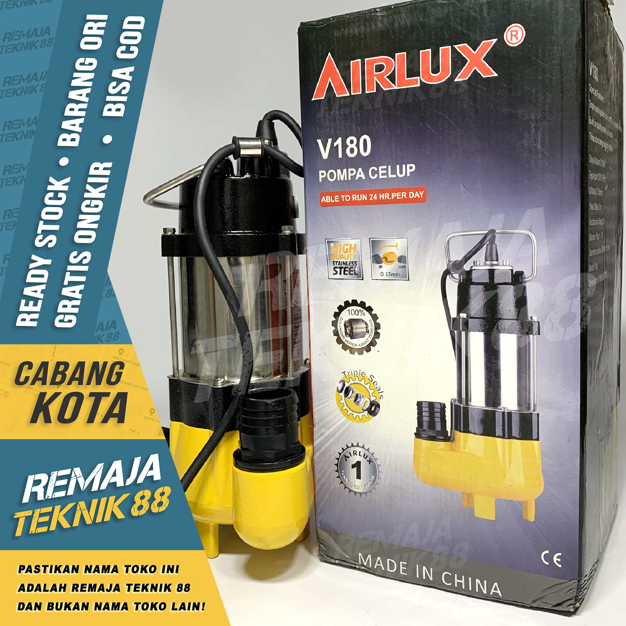 POMPA AIR CELUP / AIRLUX VORTEX V180 / DORONG 7 METE / PIPA 1,25 INCH ...