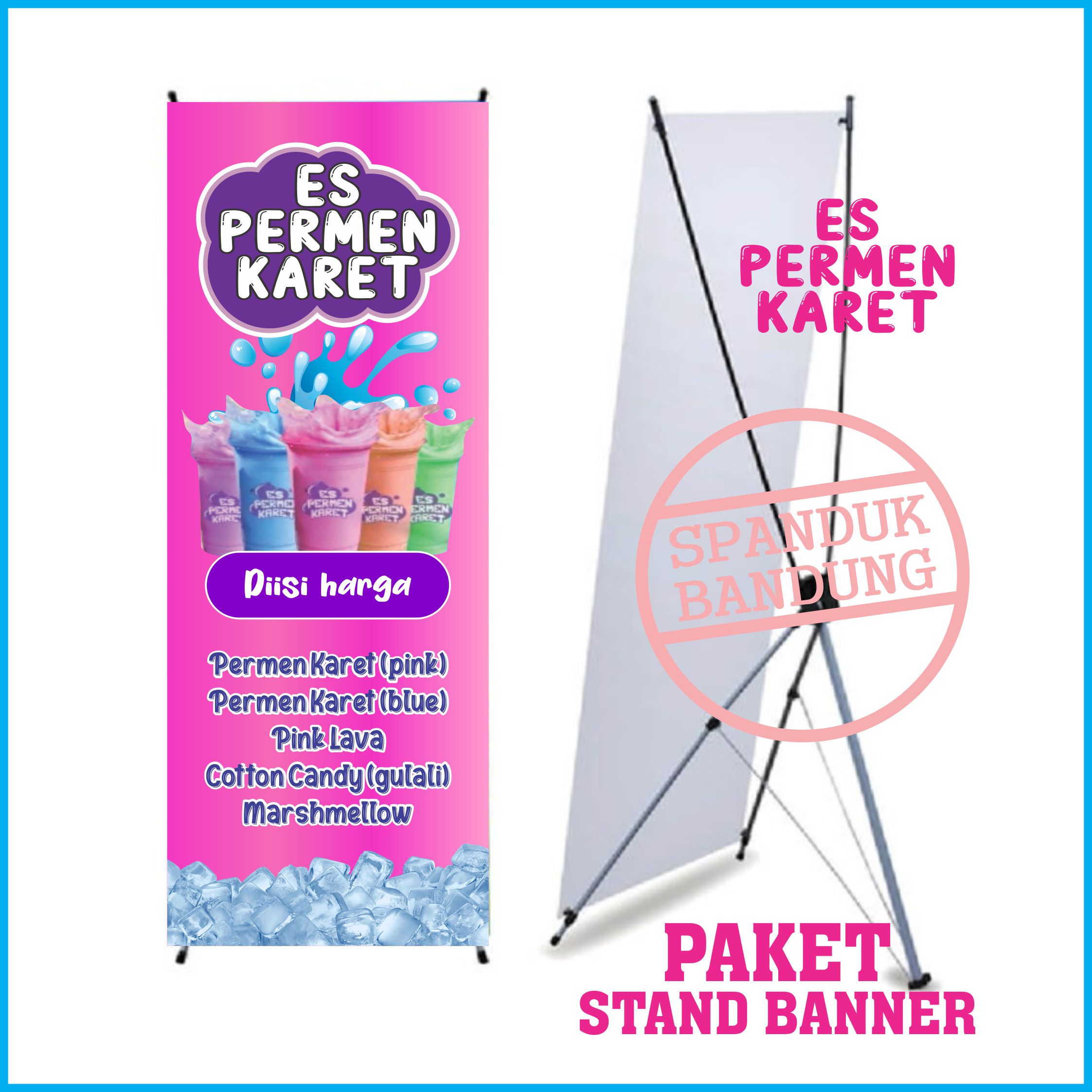 BANNER ES PERMEN KARET DENGAN STAND BANNER / PAKET STAND BANNER ES ...
